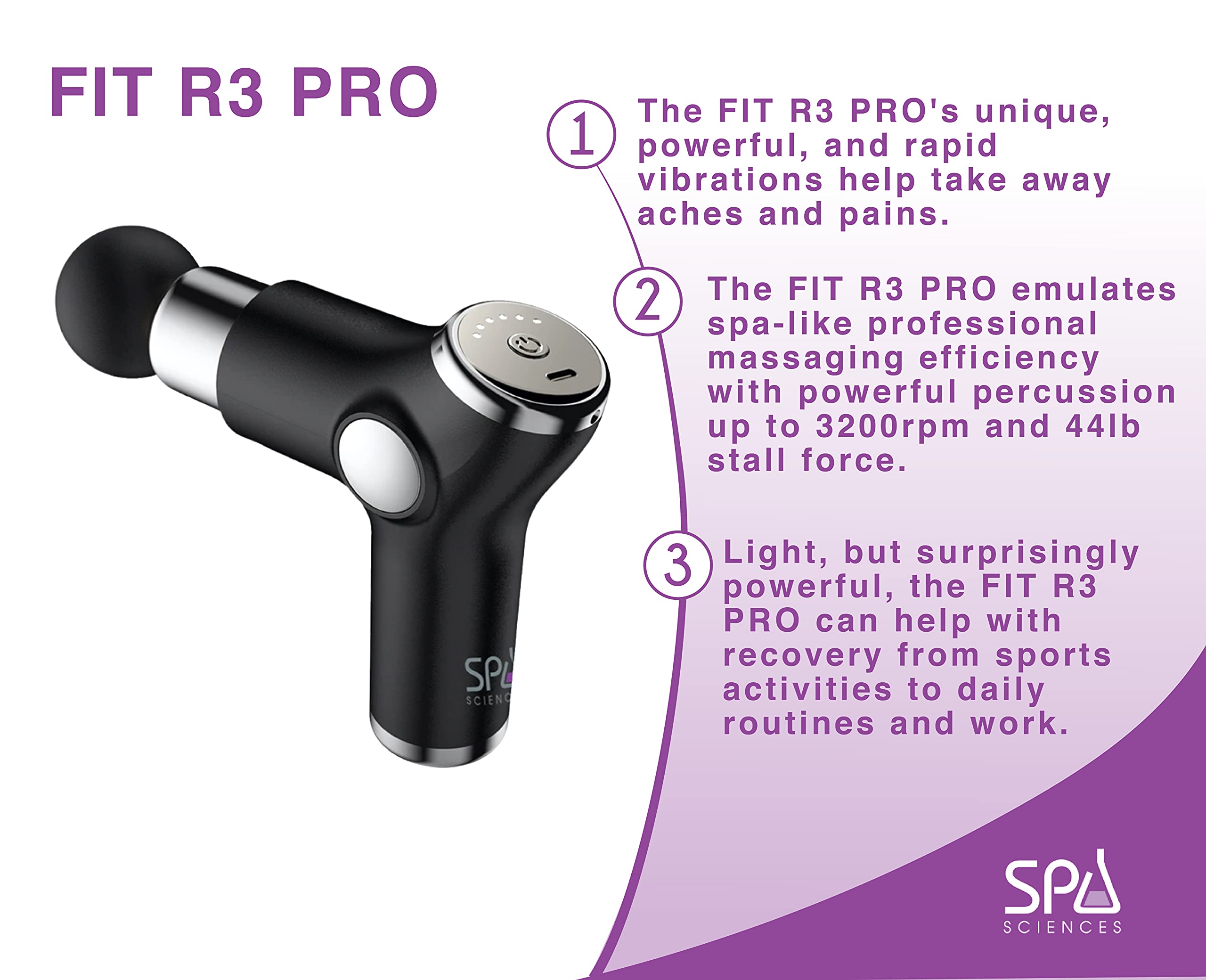 SPA SCIENCES FIT R3 PRO Percussion Body Massager - Deep Tissue Massage ...