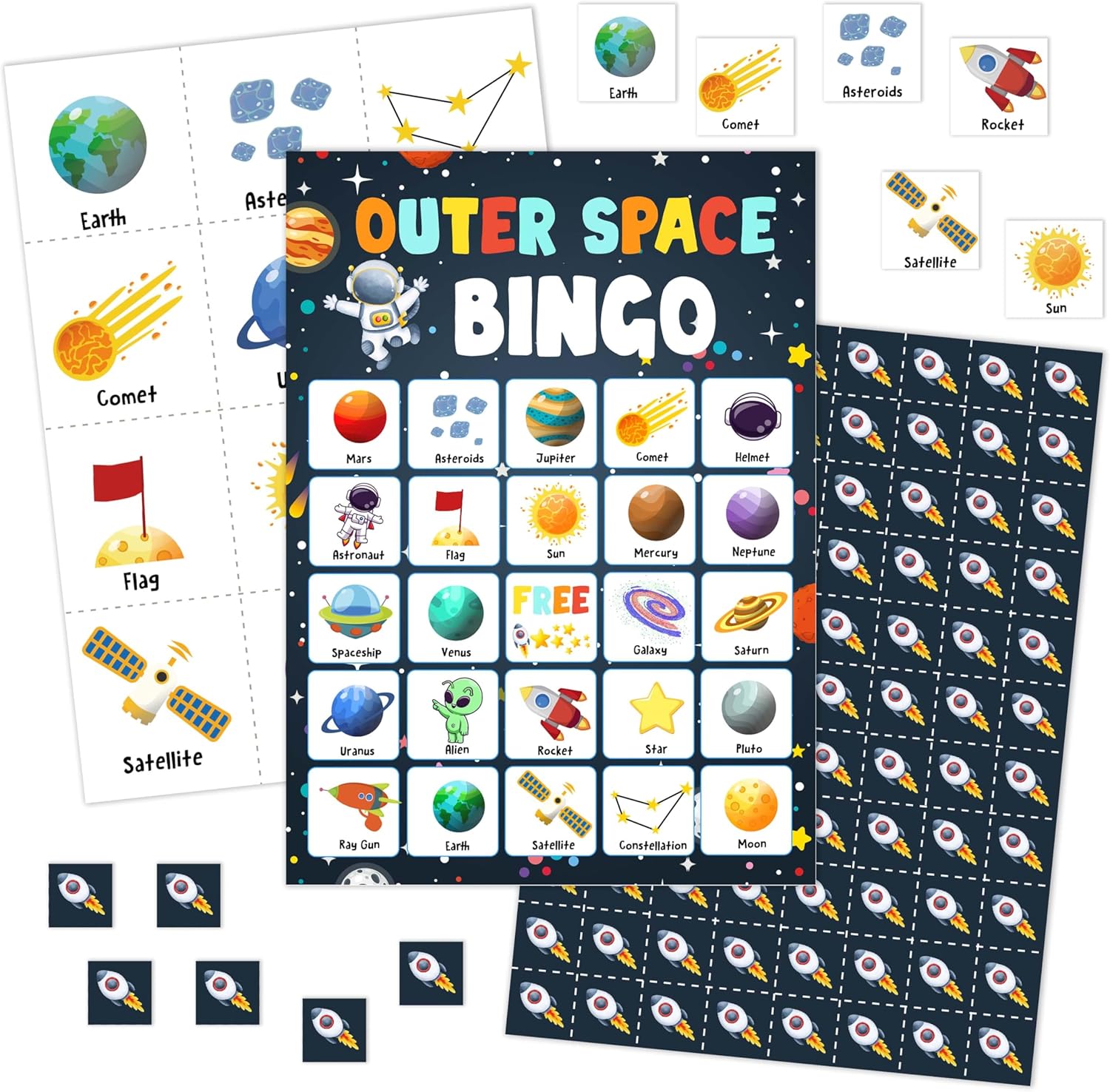 Amazon.com: Outer Space Bingo Games Cards, Solar System Bingo Game Set, Astronomy Bingo Party ...