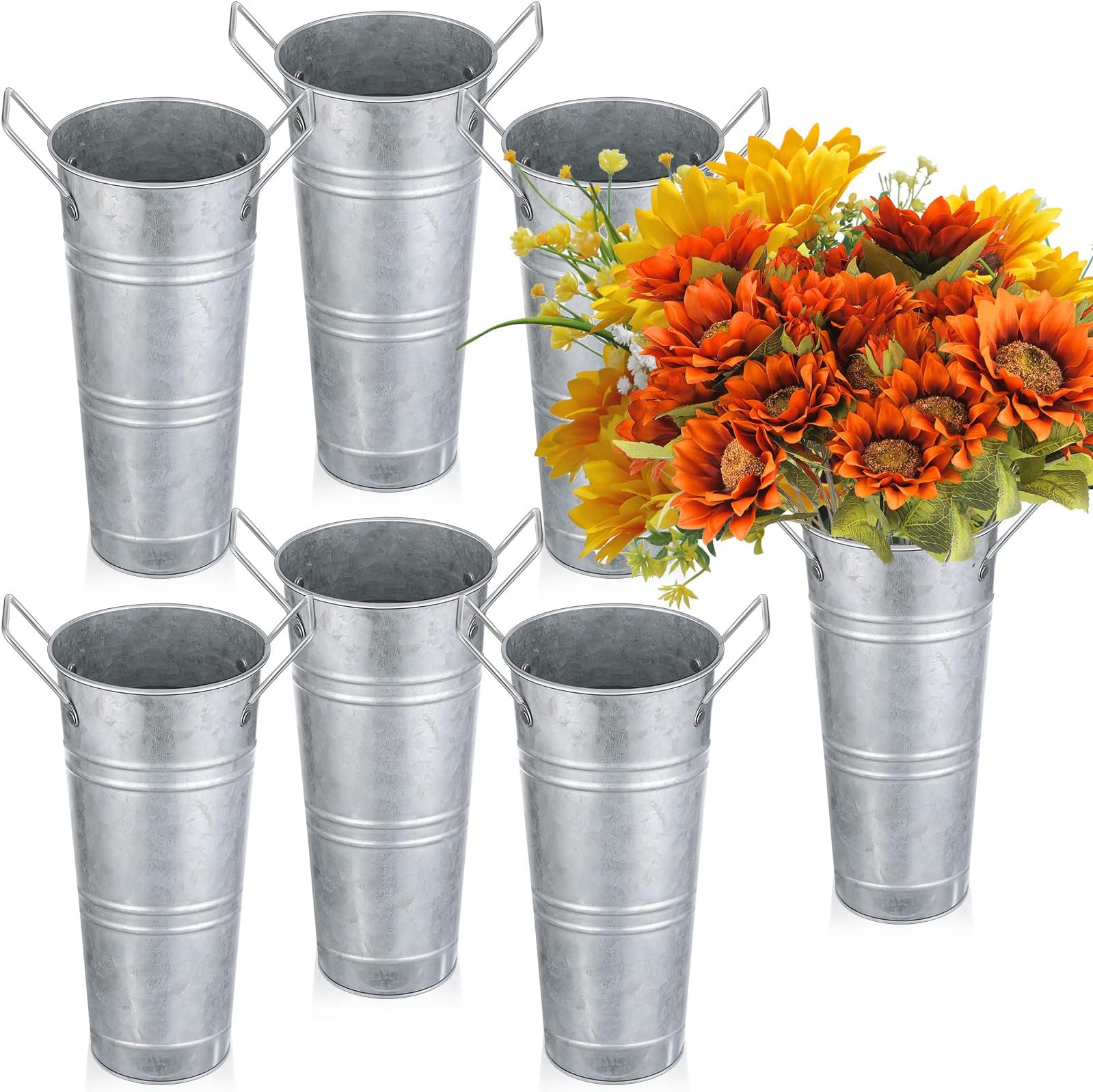 Amazon.com: Set of 6 Galvanized Metal Vases Farmhouse French Flowers ...
