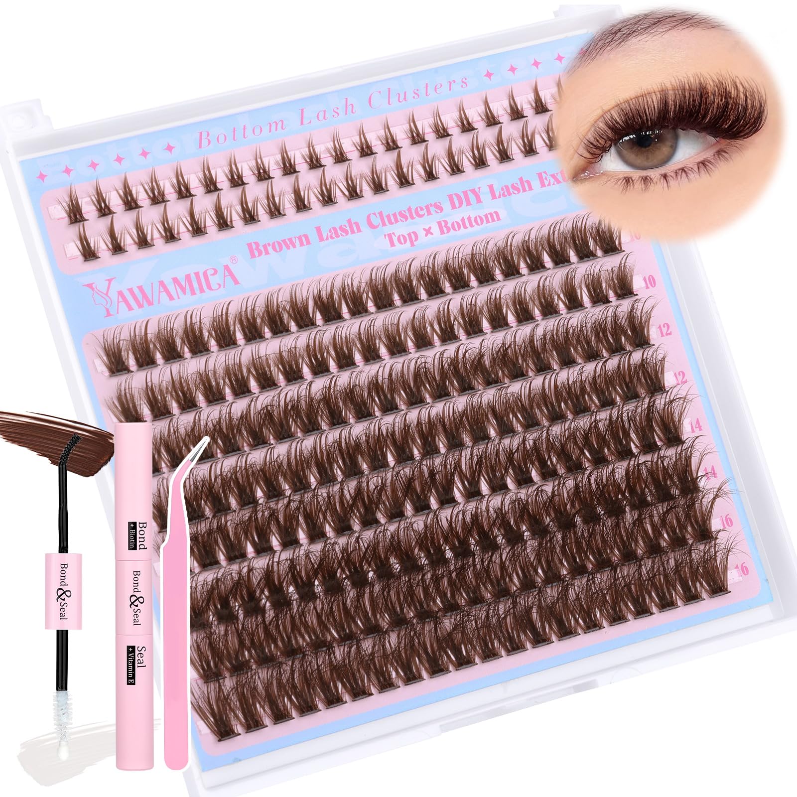 Amazon.com: Yawamica Fluffy Brown Lash Clusters Kit Wispy Eyelash ...