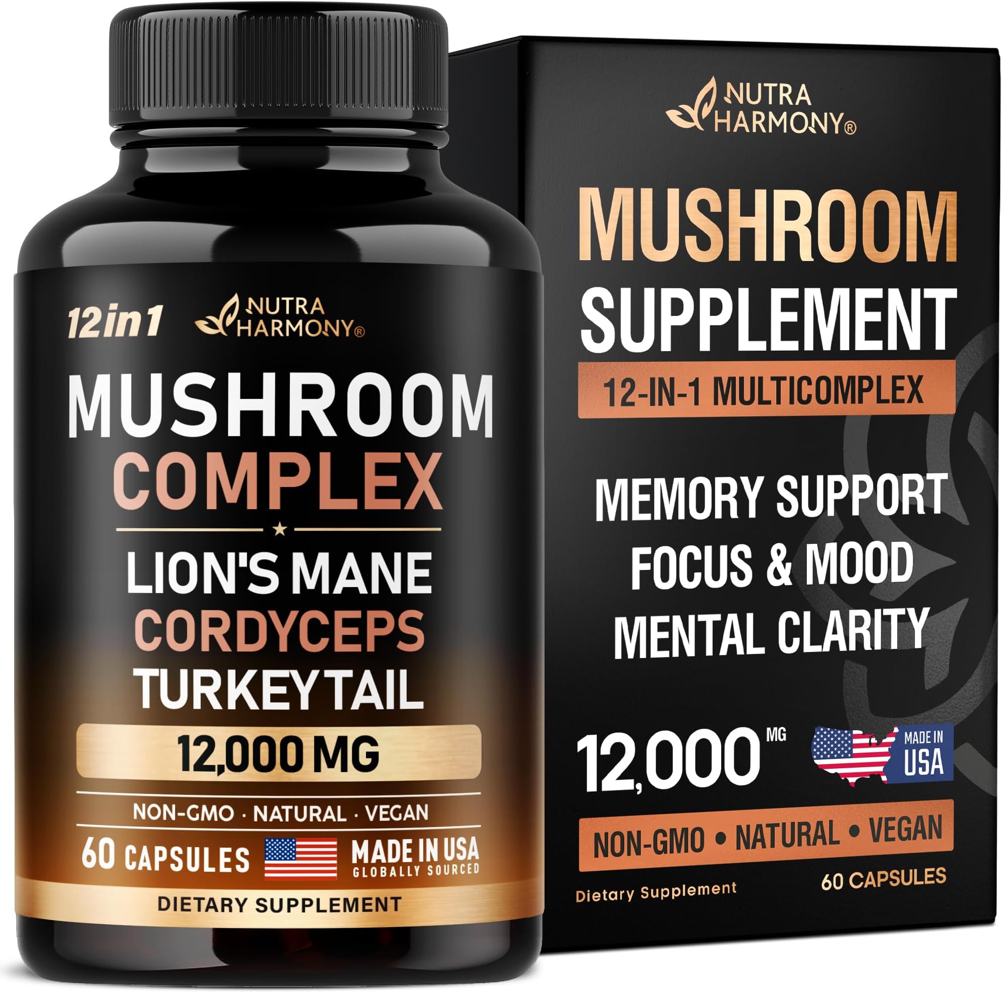 Amazon.com: NUTRAHARMONY Mushroom Complex 12-in-1 & Biotin, Collagen ...