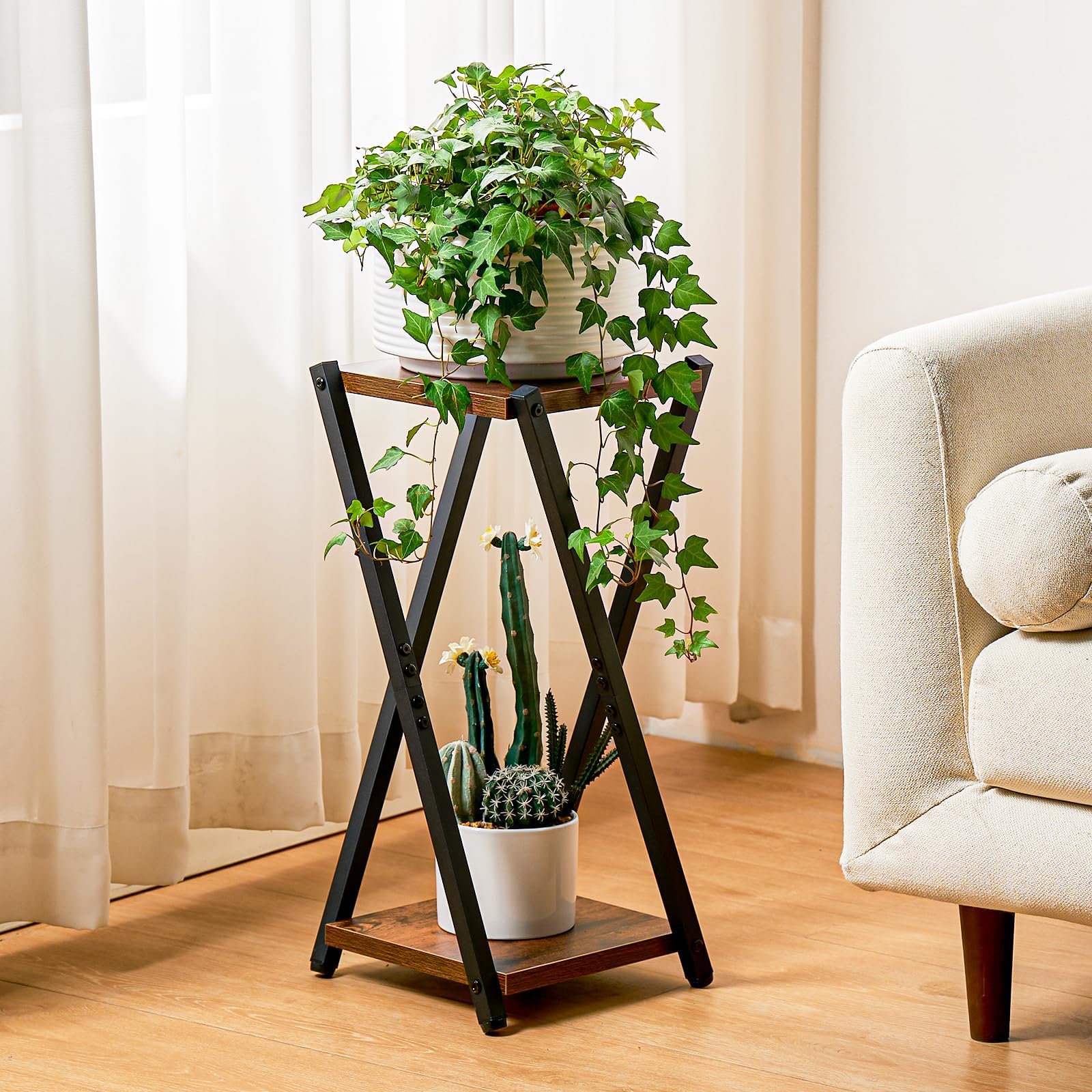 Amazon.com: Bamworld Rattan Plant Stand Indoor,Round Plant Table for ...