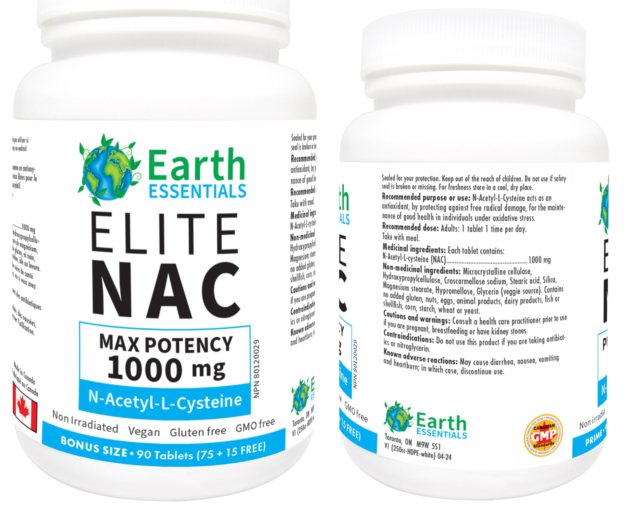 Earth Essentials Elite NAC Tablets 1000mg Per Capsule - BONUS SIZE 90 ...