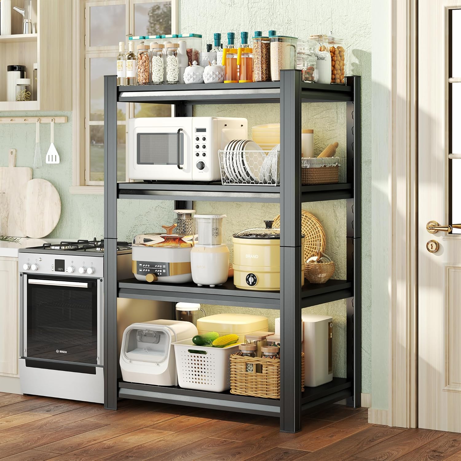 Amazon.com: Hymnxemo 4-Tier Kitchen Shelf Organizer, Solid Metal ...