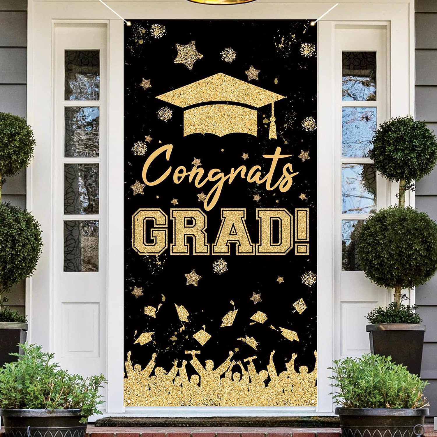 Amazon.com : Black and Gold Congrats Grad Door Cover 2024 Graduation ...