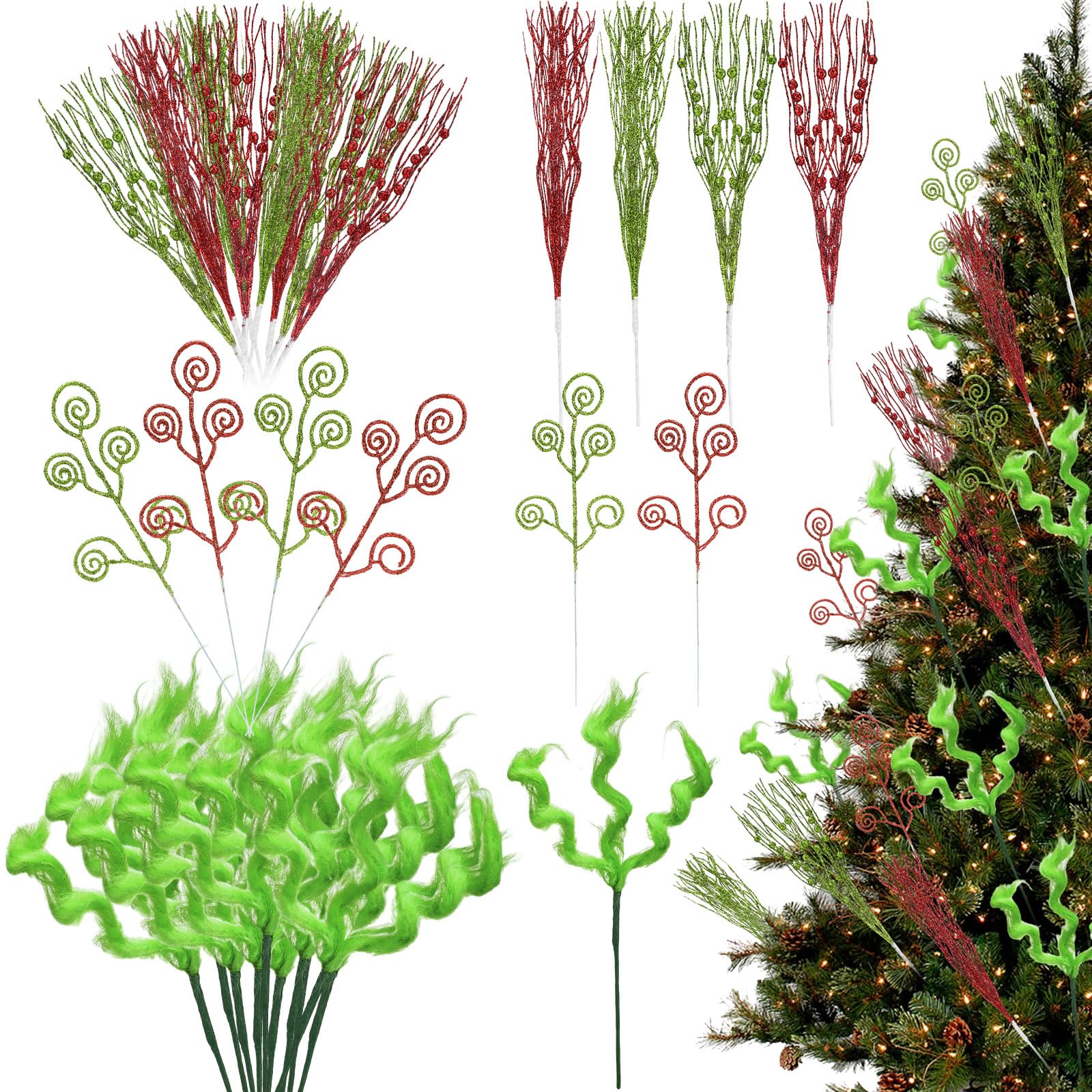 Amazon.com: Knitgrip 24 Pcs Christmas Tree Picks, Green Furry Christmas ...