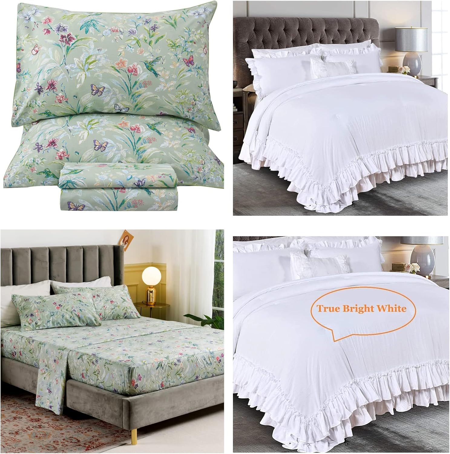 Amazon.com: Queen's House Butterfly Bird Print Bed Sheet and Farmhouse ...