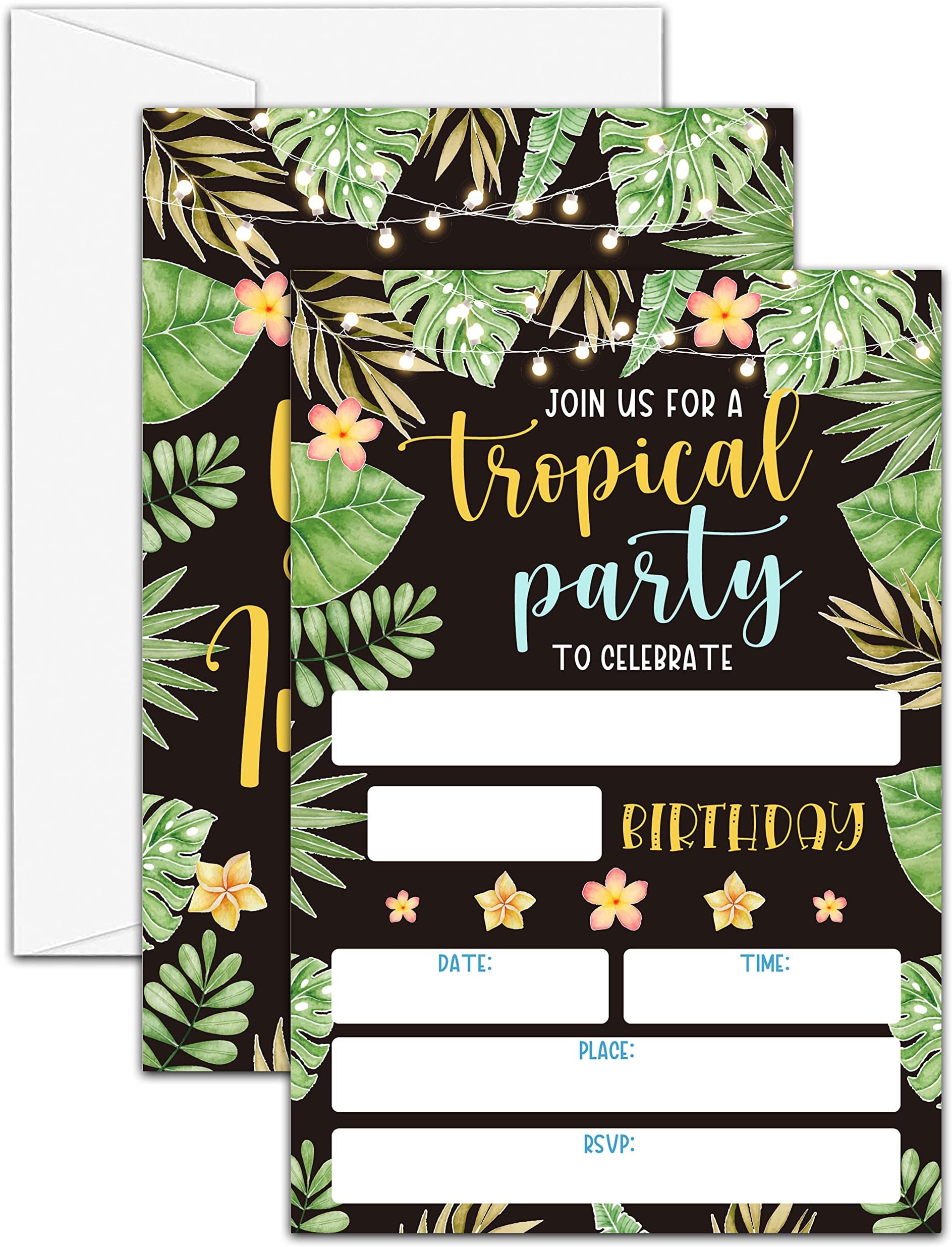Amazon.com : UTESG Tropical Party Invitations, Hawaiian Theme Birthday ...