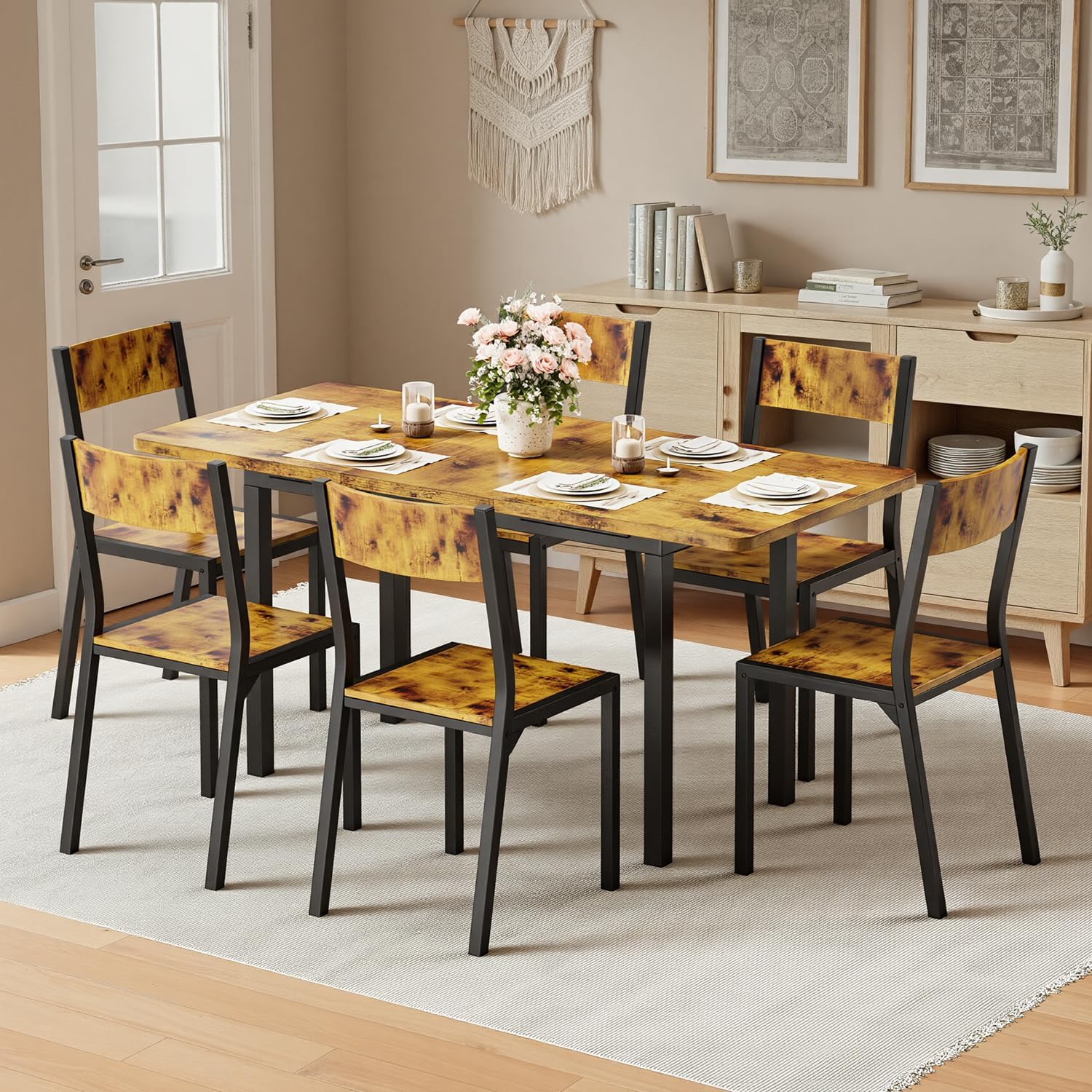 Amazon.com - Ahomly 7-Piece Dining Table Set for 4-6 People，63 ...