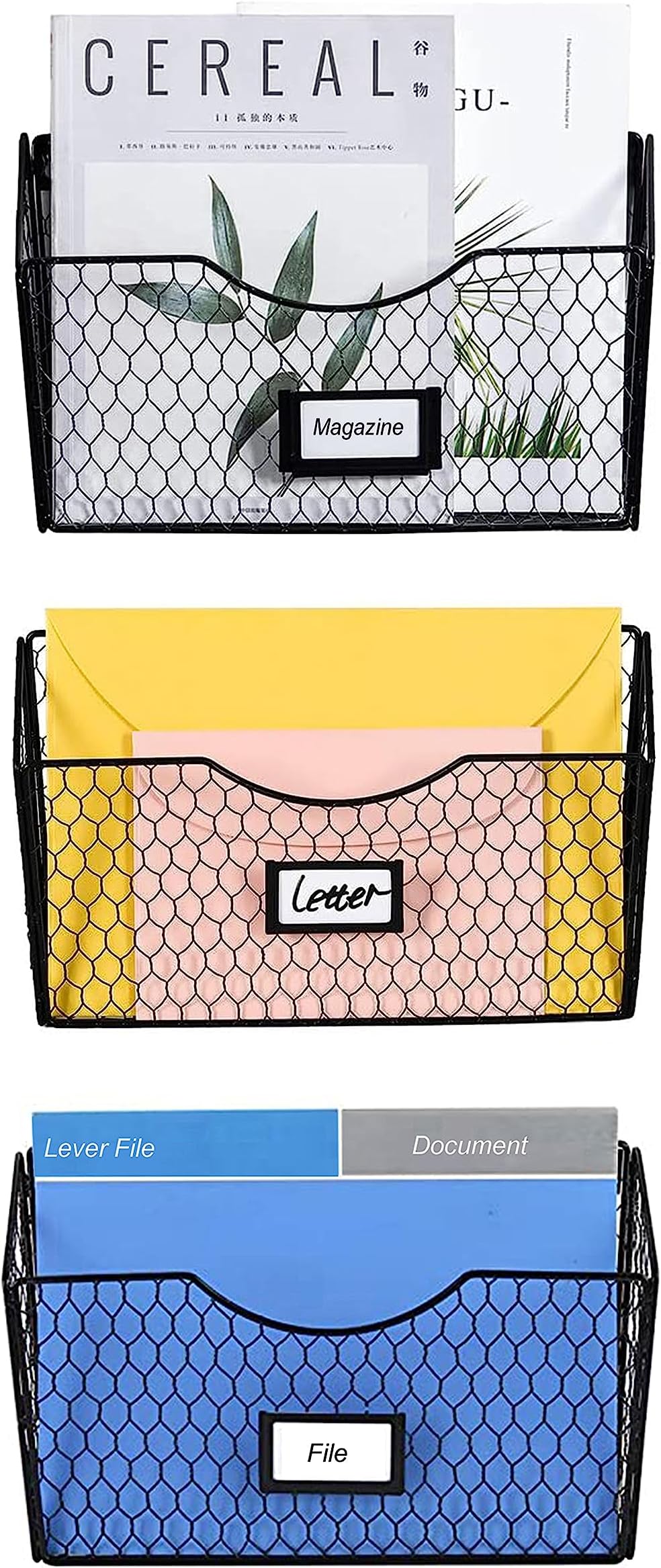 Amazon.com : Enenes Hanging Wall File Rack Organizer, Metal Mesh Folder ...