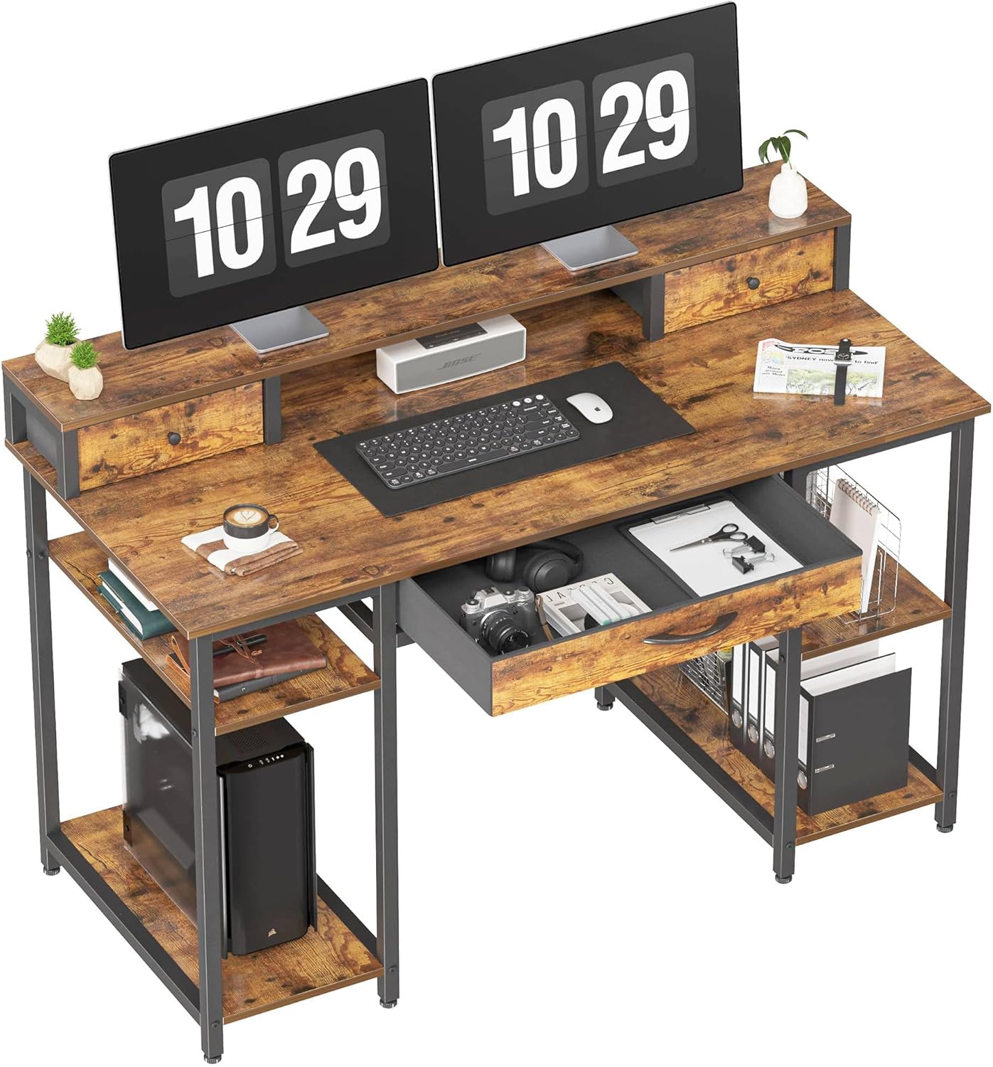 Amazon.com: Treesland 47 Inch Computer Desk with Monitor Shelf, 24 ...
