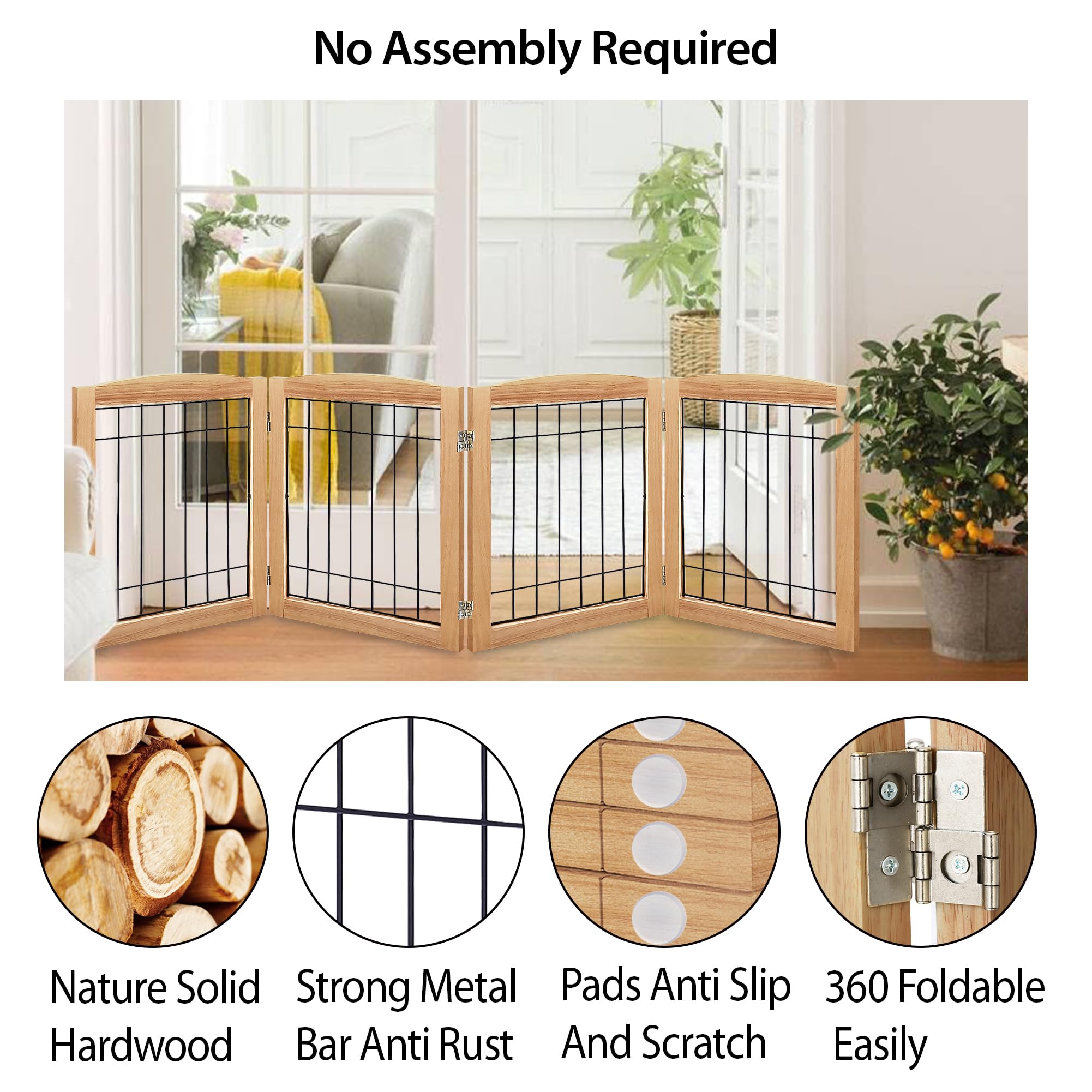Snapklik.com : LZRS 4-Panel Extra-Wide Wooden Freestanding Dog Gate ...