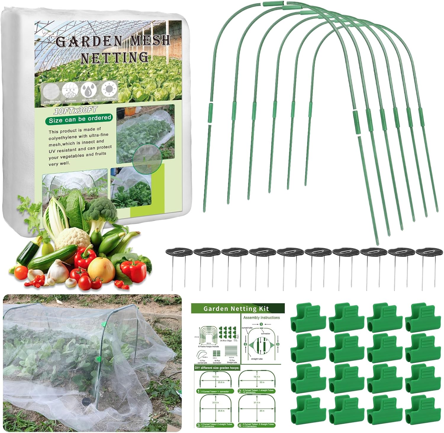 Amazon.com : Garden Netting Kit Plant Covers 10x30 Ft Net Ultra Fine Mesh Protection Netting ...