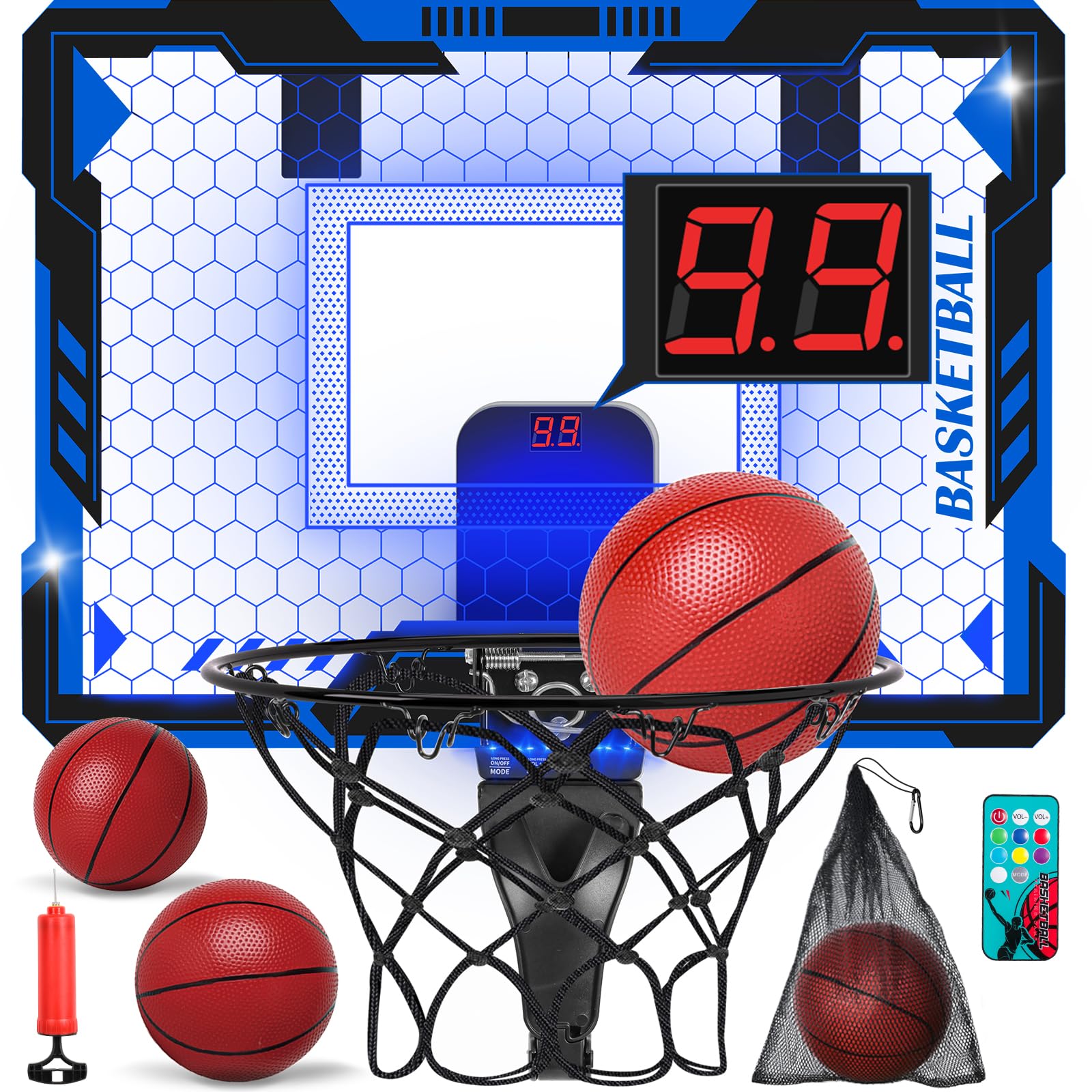 Amazon.com: Remote Control Basketball Hoop Indoor for Kids, Over Door ...