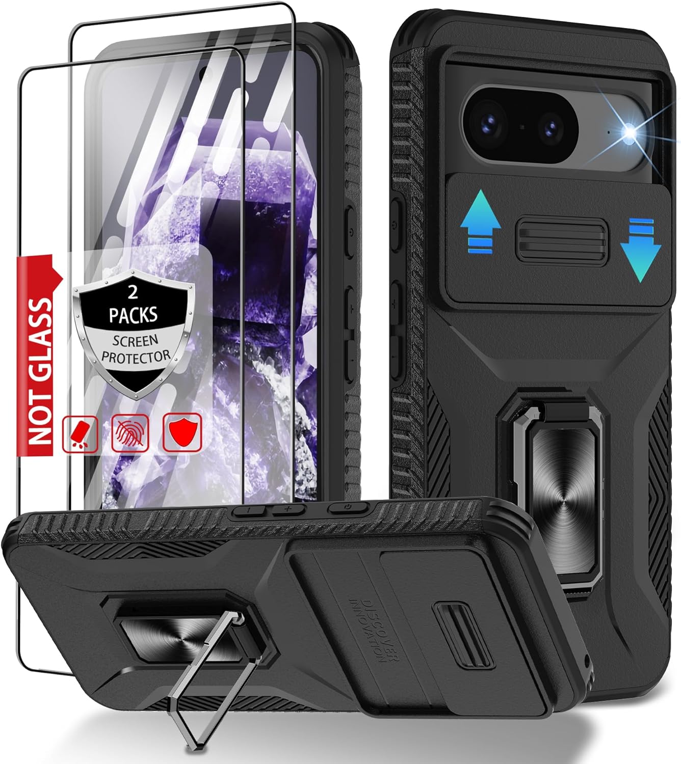 Amazon.com: for Google Pixel 8 Case with Slide Camera Cover + [2 Packs ...