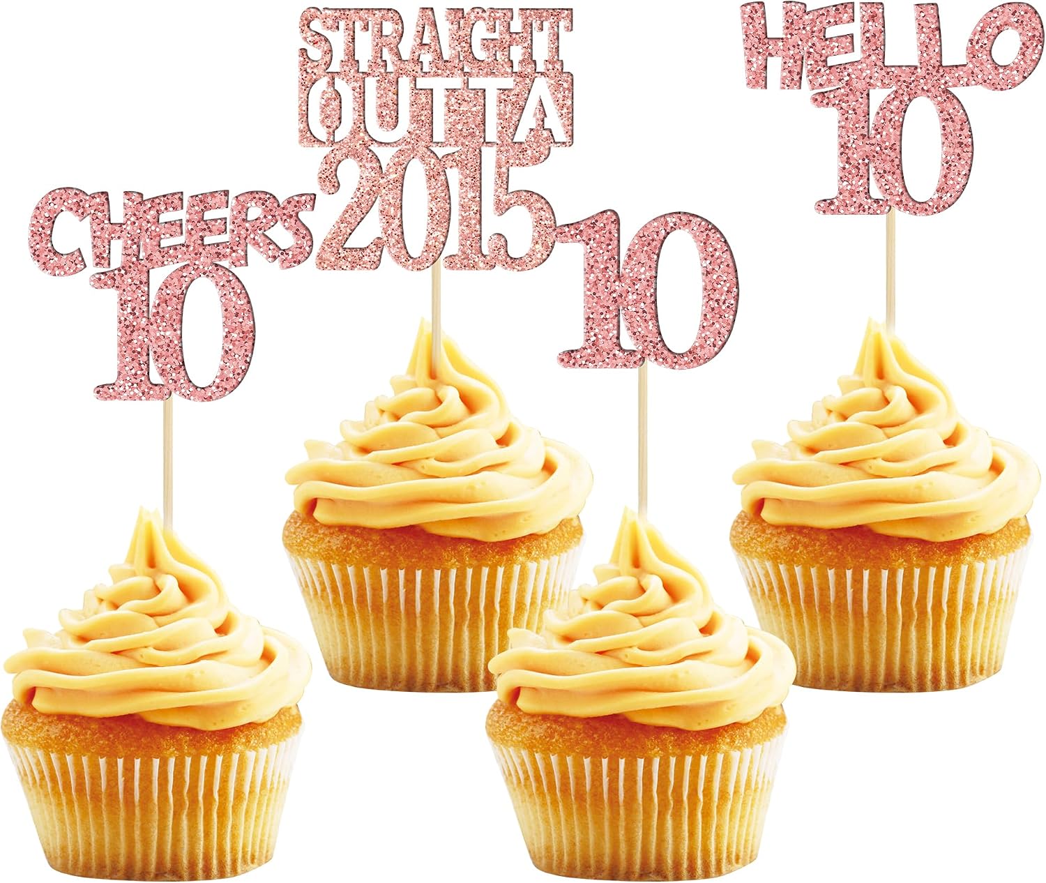 Amazon.com: Gyufise 24Pcs Cheers to 10 Years Birthday Cupcake Toppers ...
