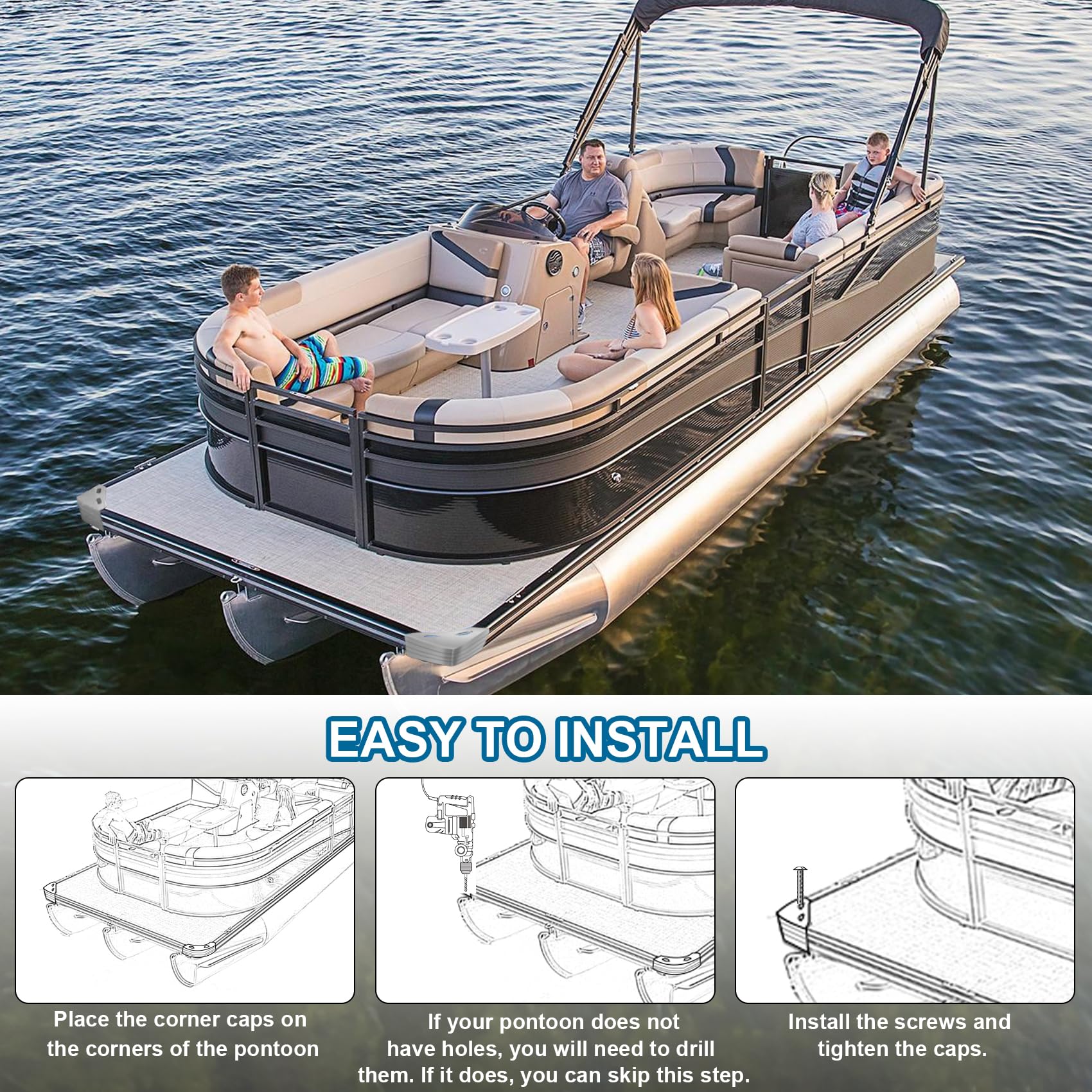 Snapklik.com : Upgraded Pontoon Boat Corner Caps For Pontoon Boat Deck ...
