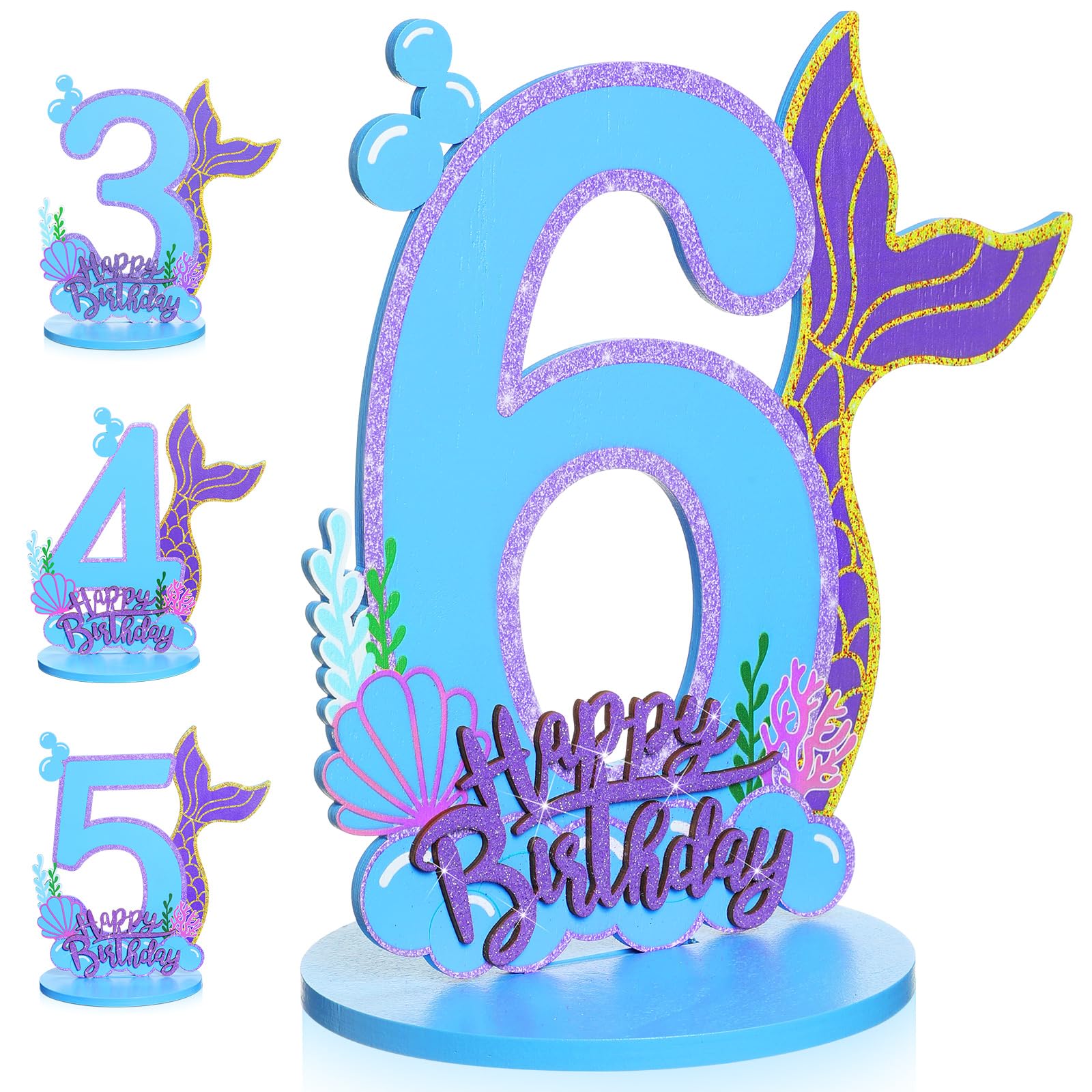 Amazon.com: Wonderjune Mermaid Birthday Number Sign Centerpiece for ...