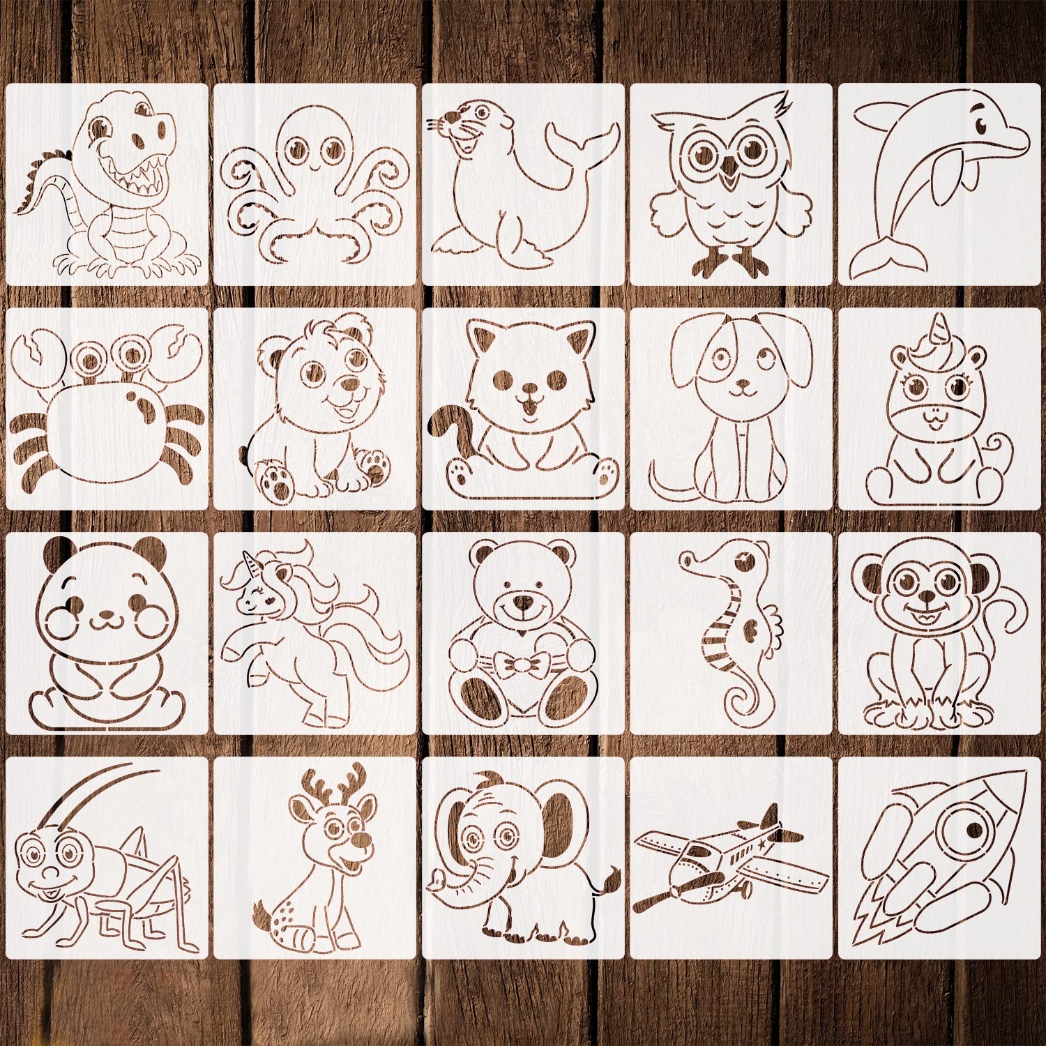 Buy 20 Pieces Kids Stencils Reusable Cartoon Animals Stencils for Kids ...