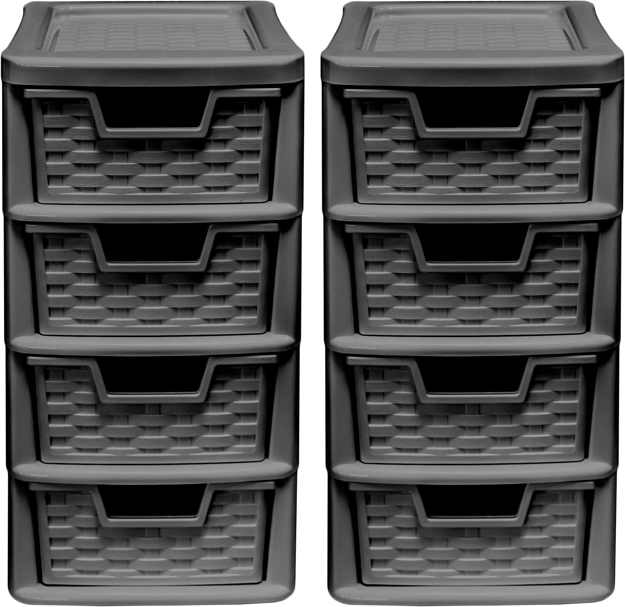 Set of 2 - Small Plastic Rattan 4 Drawer Mini Storage Tower Unit Home ...