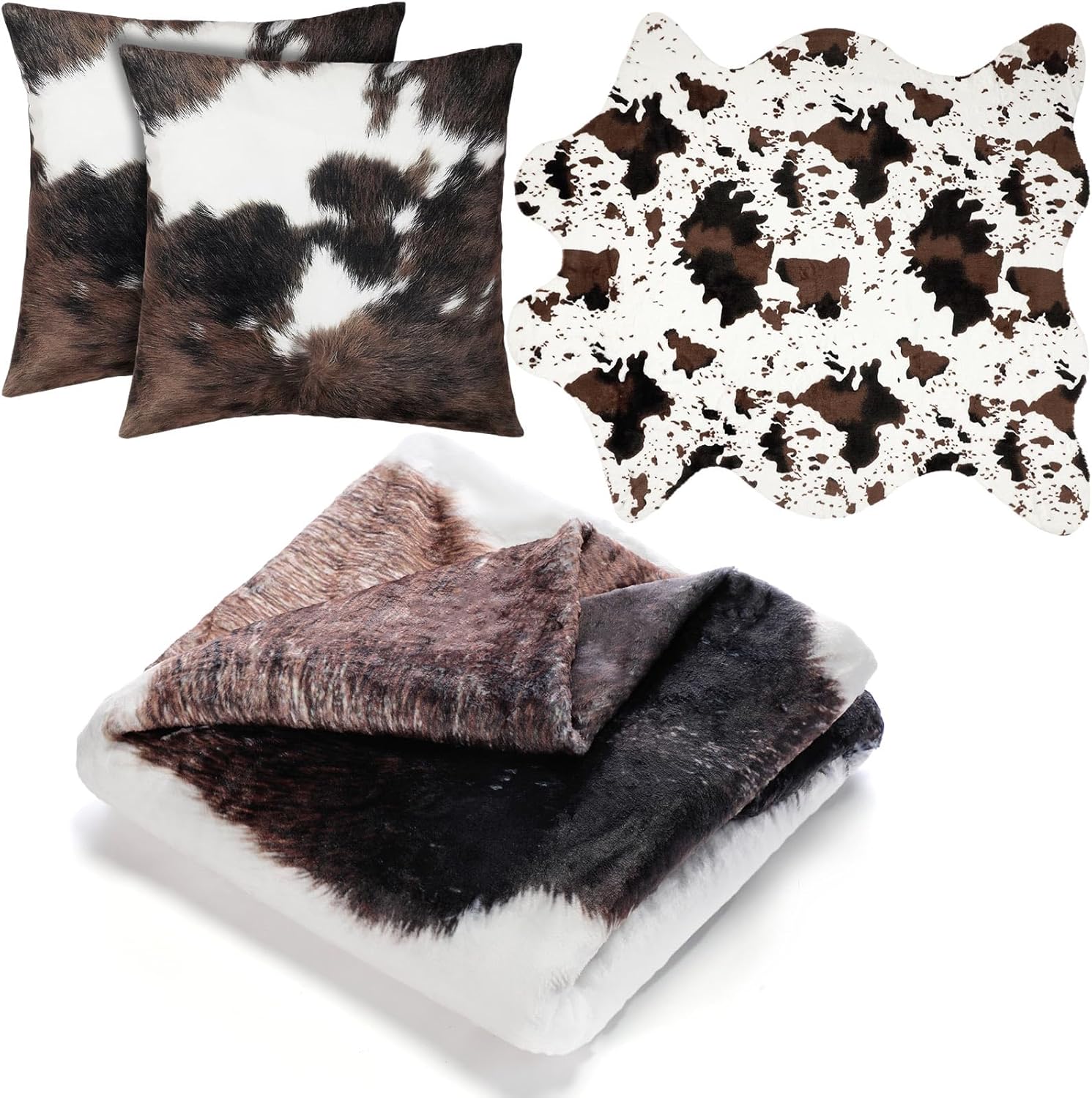 Amazon.com: Timgle 4 Pcs Cow Rug Pillow Cover Blanket Set 3.6x2.5 ft ...