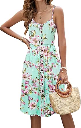 Floral Sundresses for Women Casual Beach Empire Waist Knee Length Sun ...