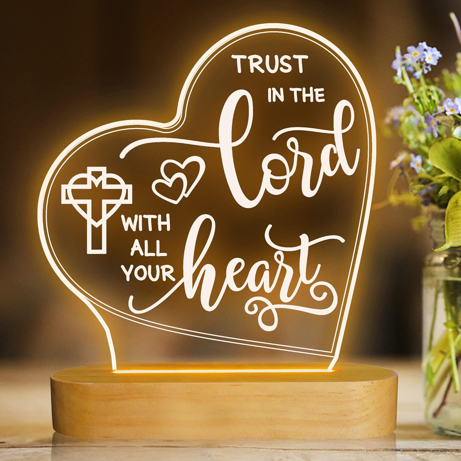 Attivolife Religious Night Light Gift, Praying Lord Warm Cross Light ...