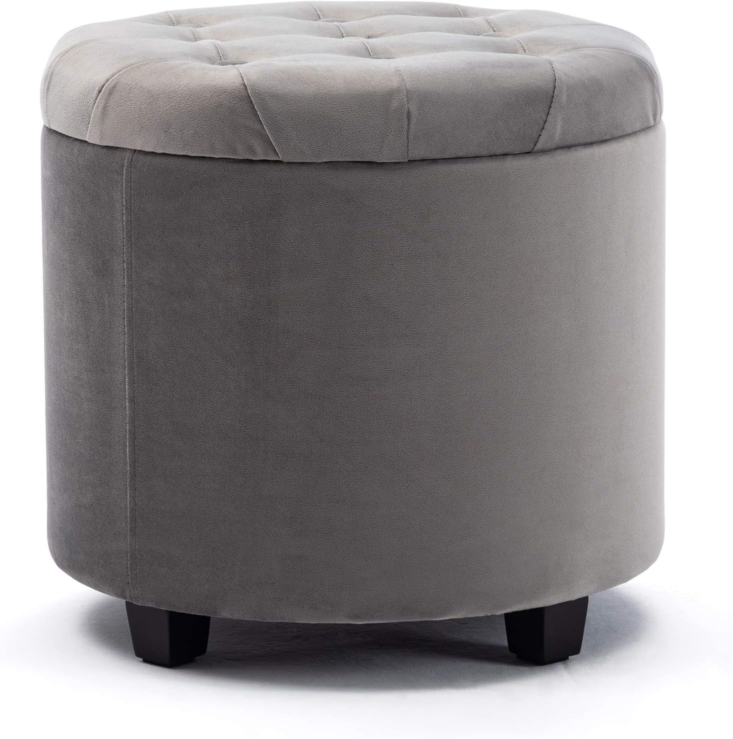 UK Home Accessories Grey Round Linen Padded Seat Ottoman Storage Stool ...
