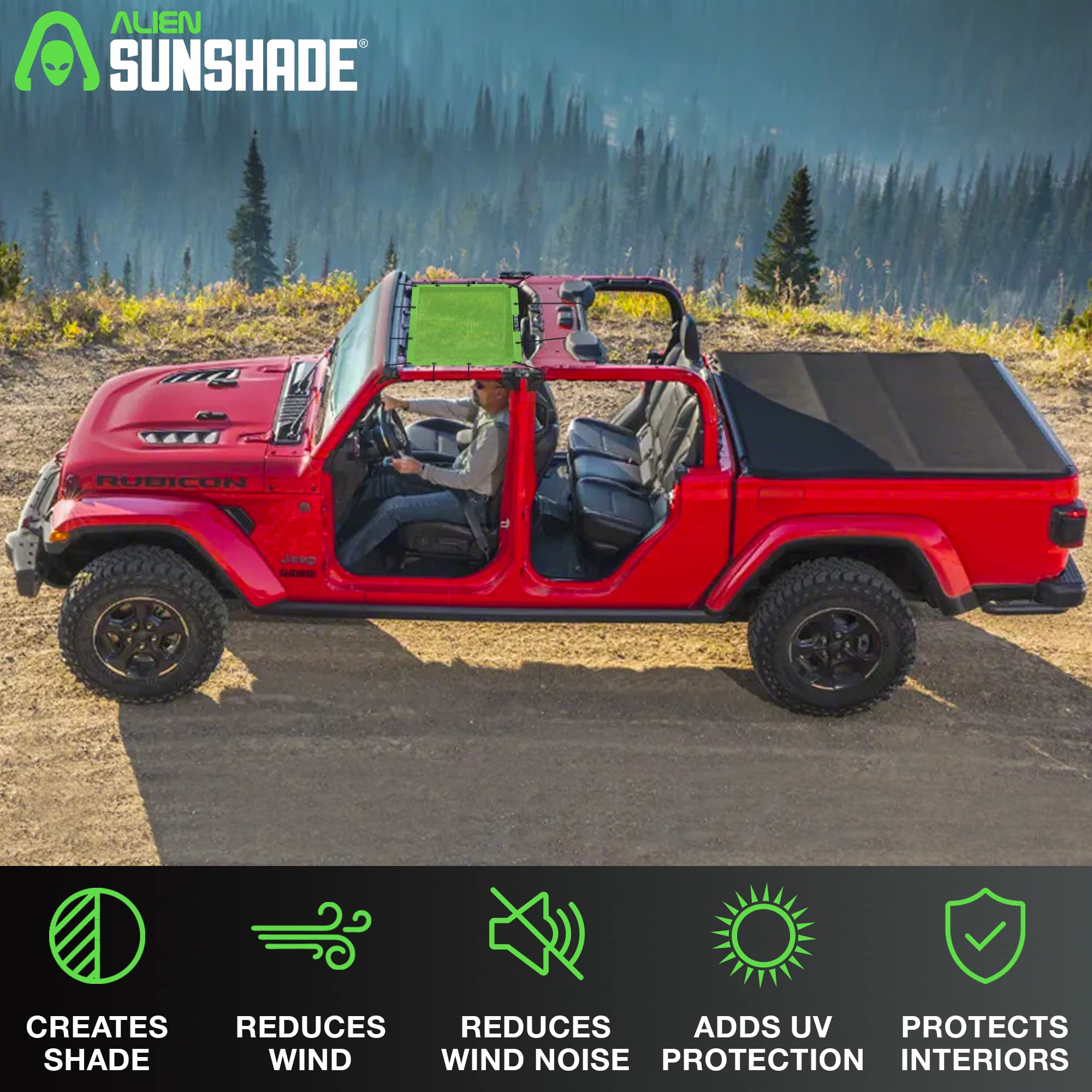 Alien Sunshade Jeep Gladiator Sun Shade Black (2018-Current)- Front ...