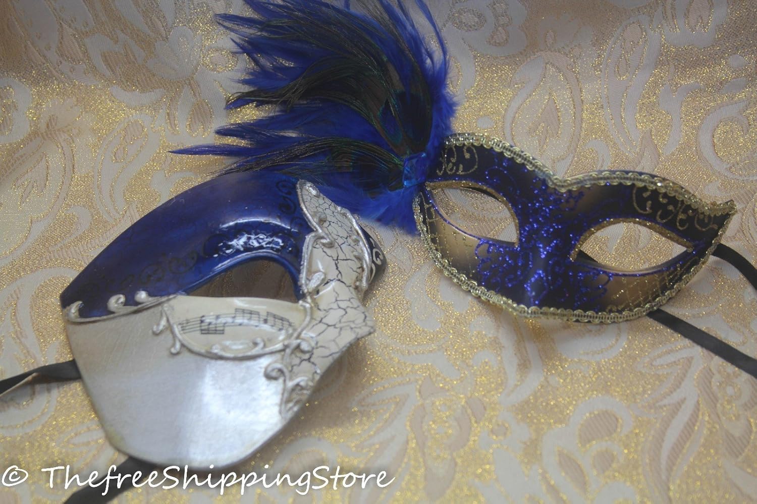 Amazon.com: Matching Blue Half Face Musical & Blue Glitter Venetian ...
