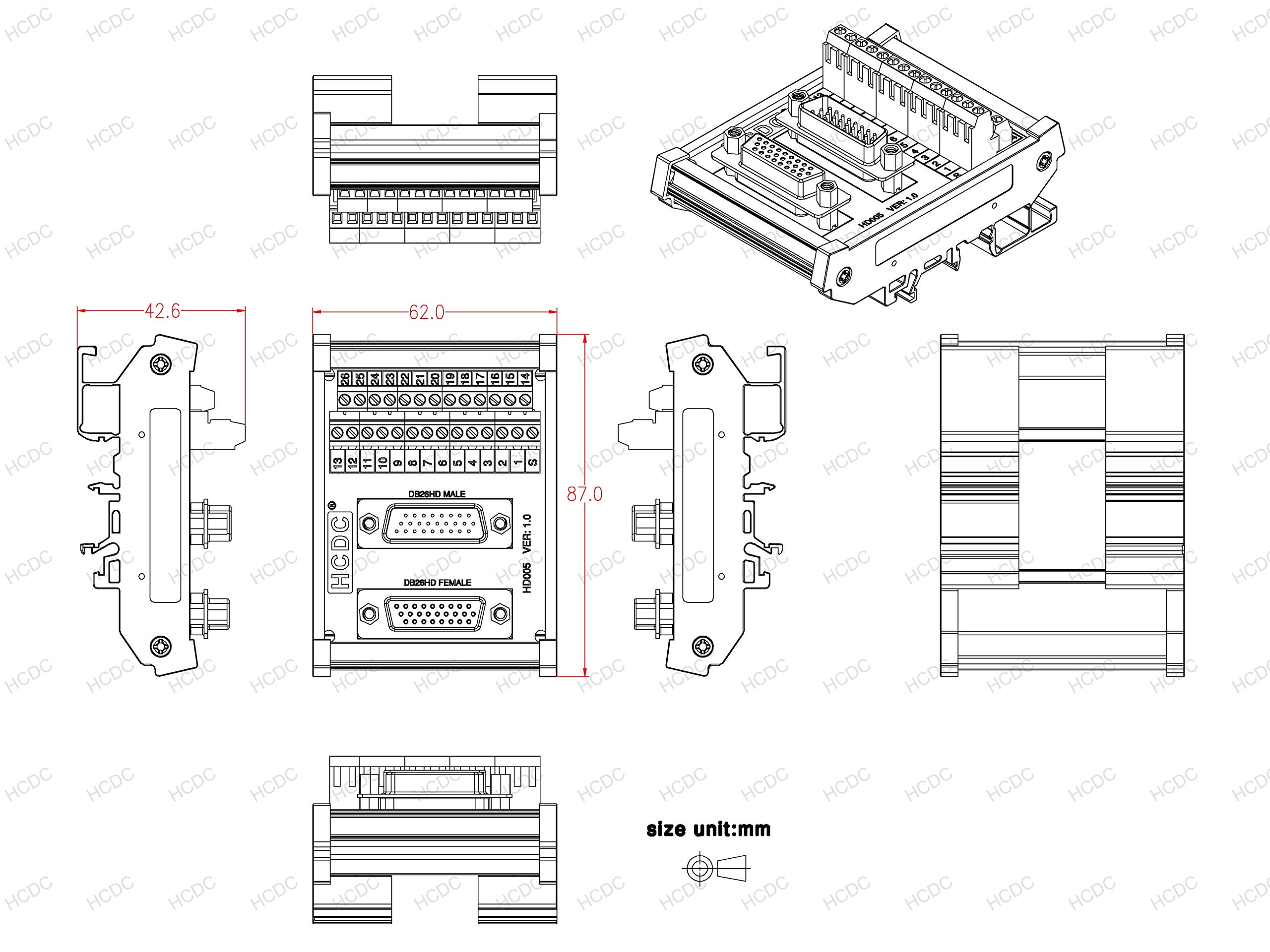 Snapklik.com : DIN Rail Mount D-SUB Male-Female Interface Module ...