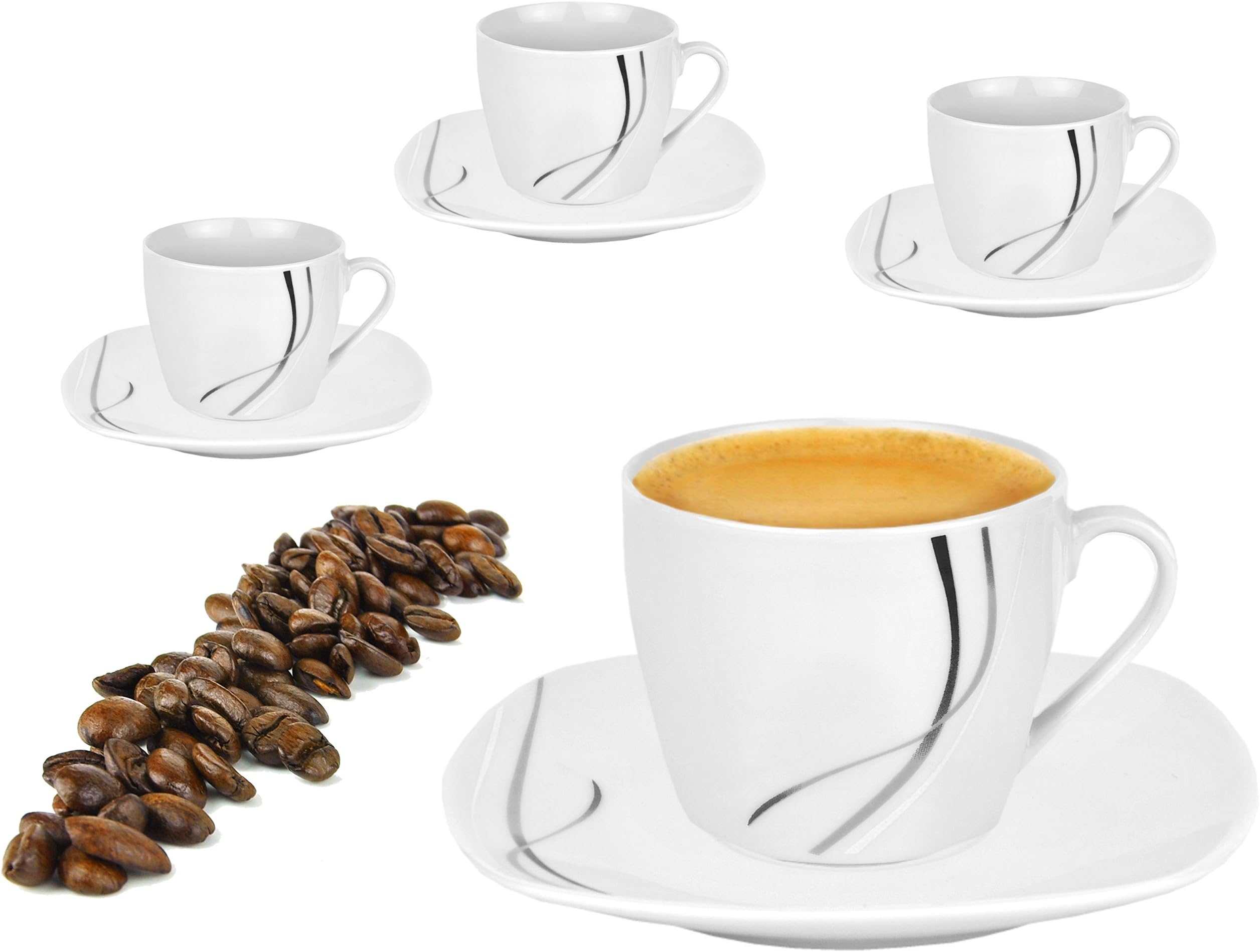Van Well Lot de 4 tasses à expresso 110 ml avec soucoupe Service de ...