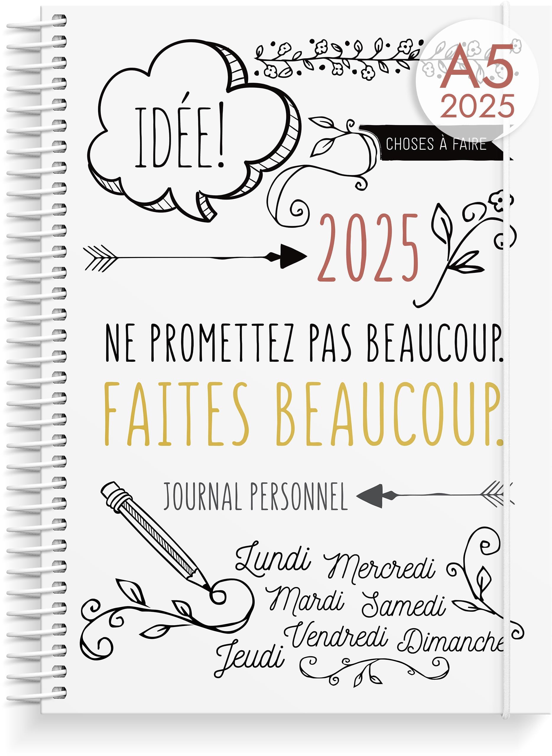 Burde Doodle Agenda Semainier 2025 à Spirale | Format A5 21 x 15 cm ...