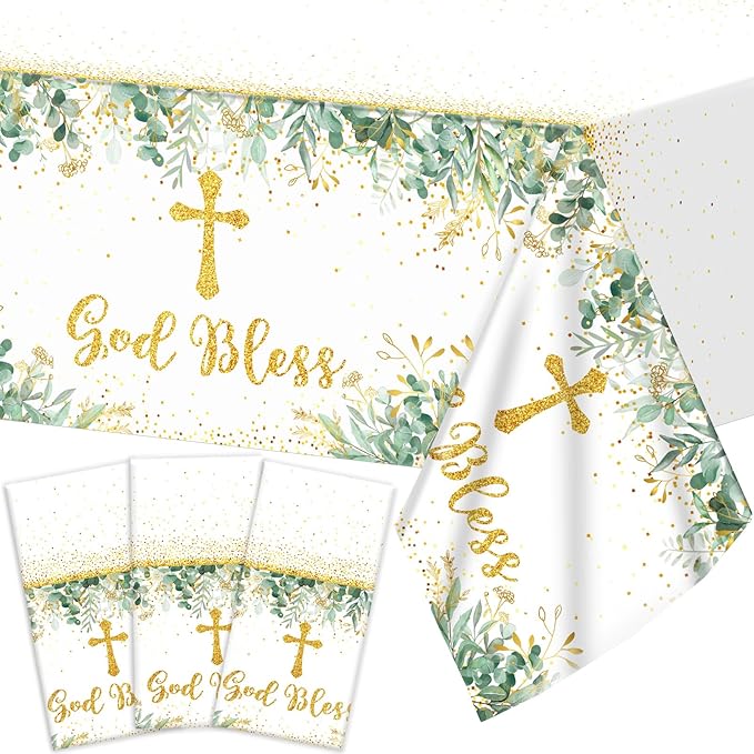 Amazon.com: 3Pcs God Bless Baptism Tablecloth First Communion Holy ...