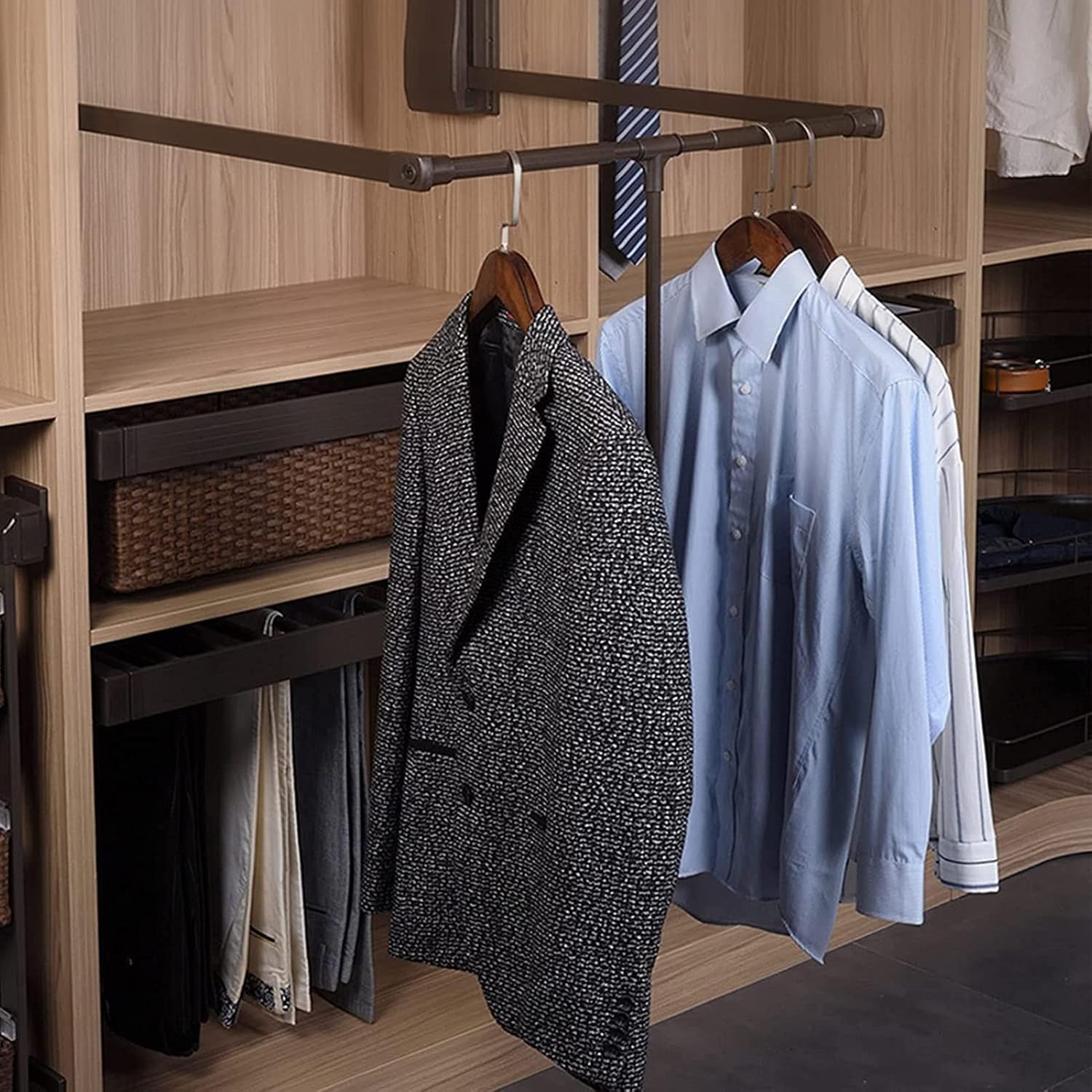 Amazon.com: Pull Down Closet Rod, Clothes Hanger Heavy Duty Retractable ...