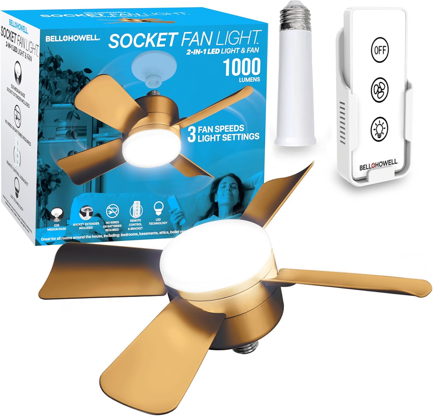 Bell+Howell Socket Breeze Cool Light Deluxe Bronze – Ceiling Fans with ...