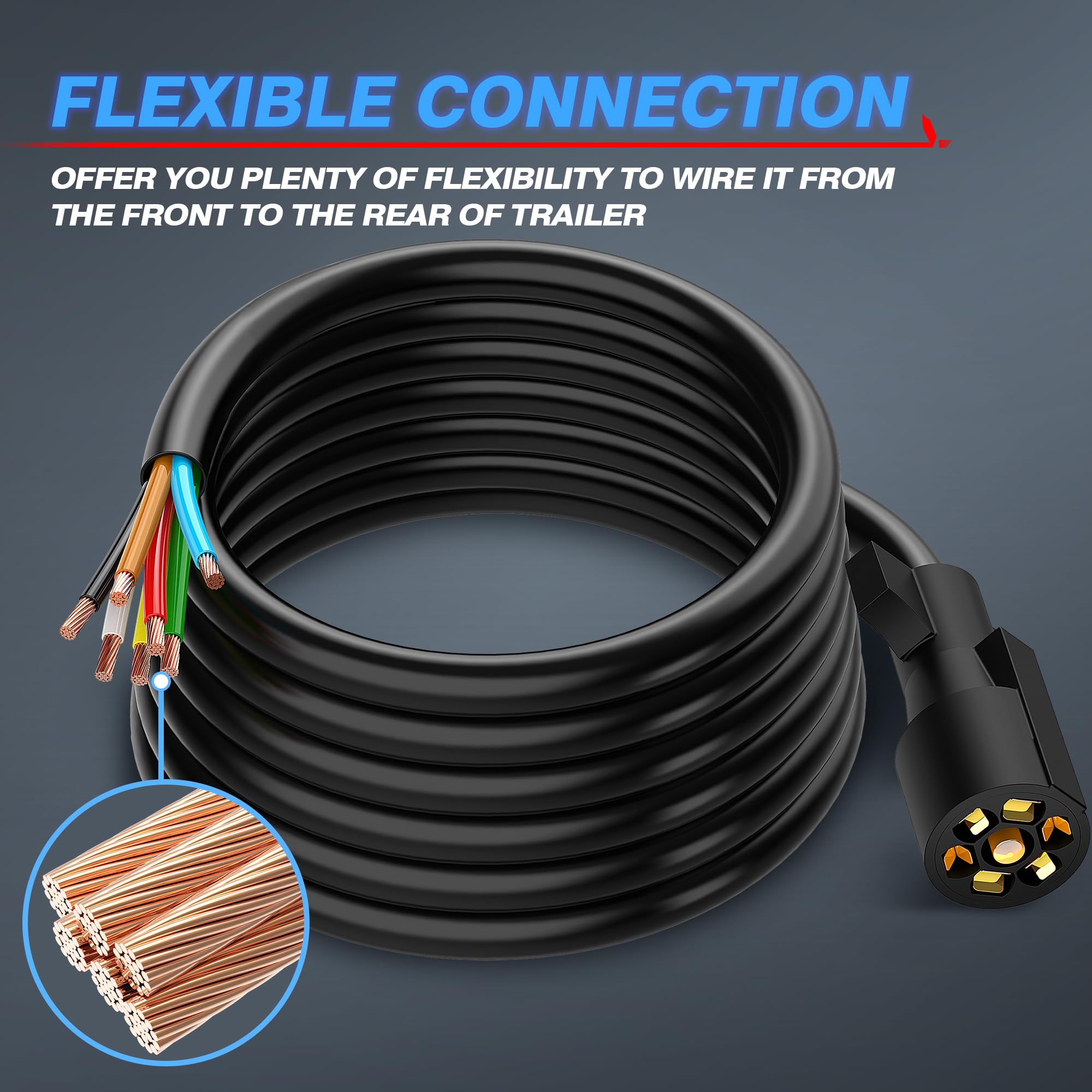 Trailer Wiring Kit MICTUNING 8ft 7-Way Trailer Plug Wiring Harness With ...