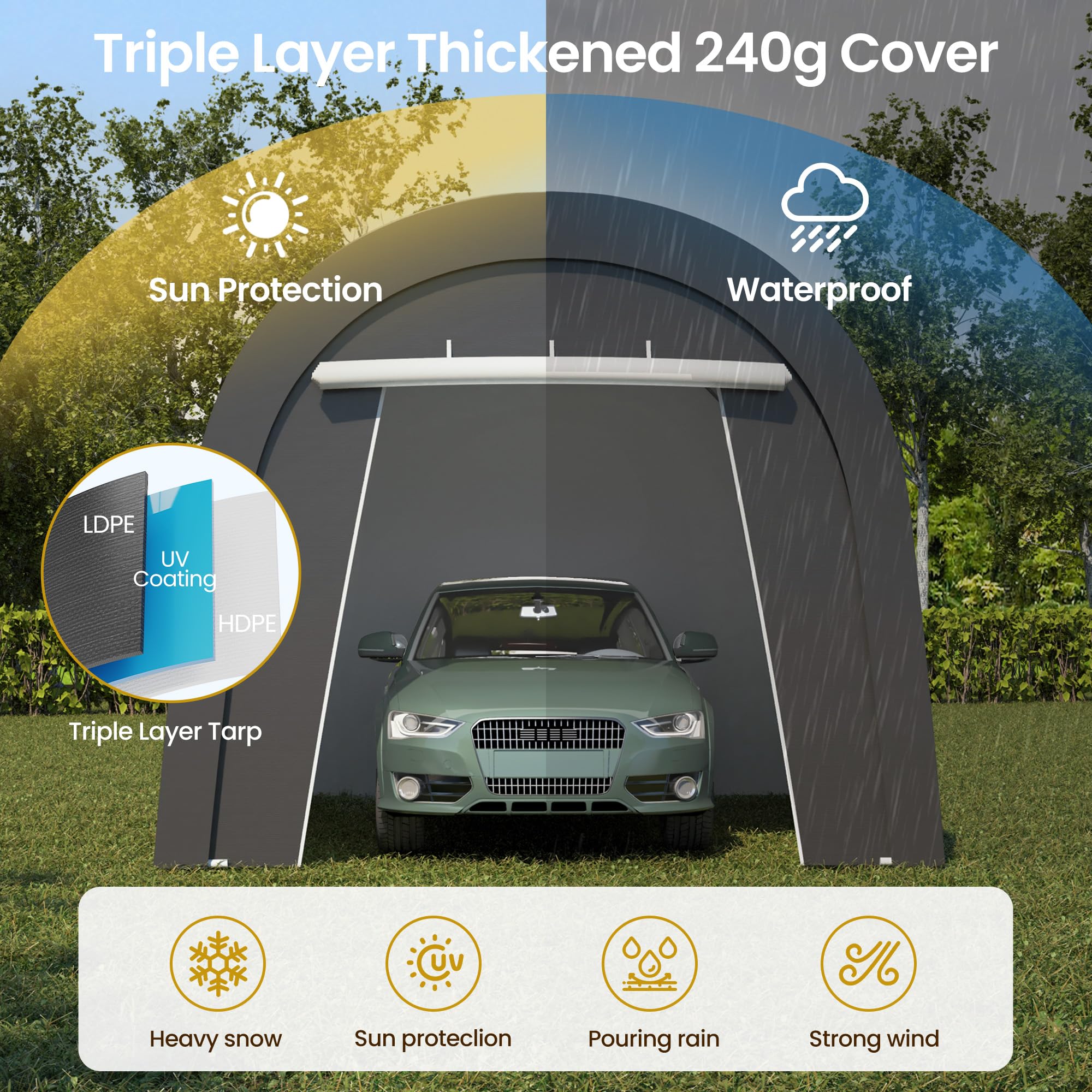 Snapklik.com : Kiss The Water Carport, Round Portable Garage, Steel ...
