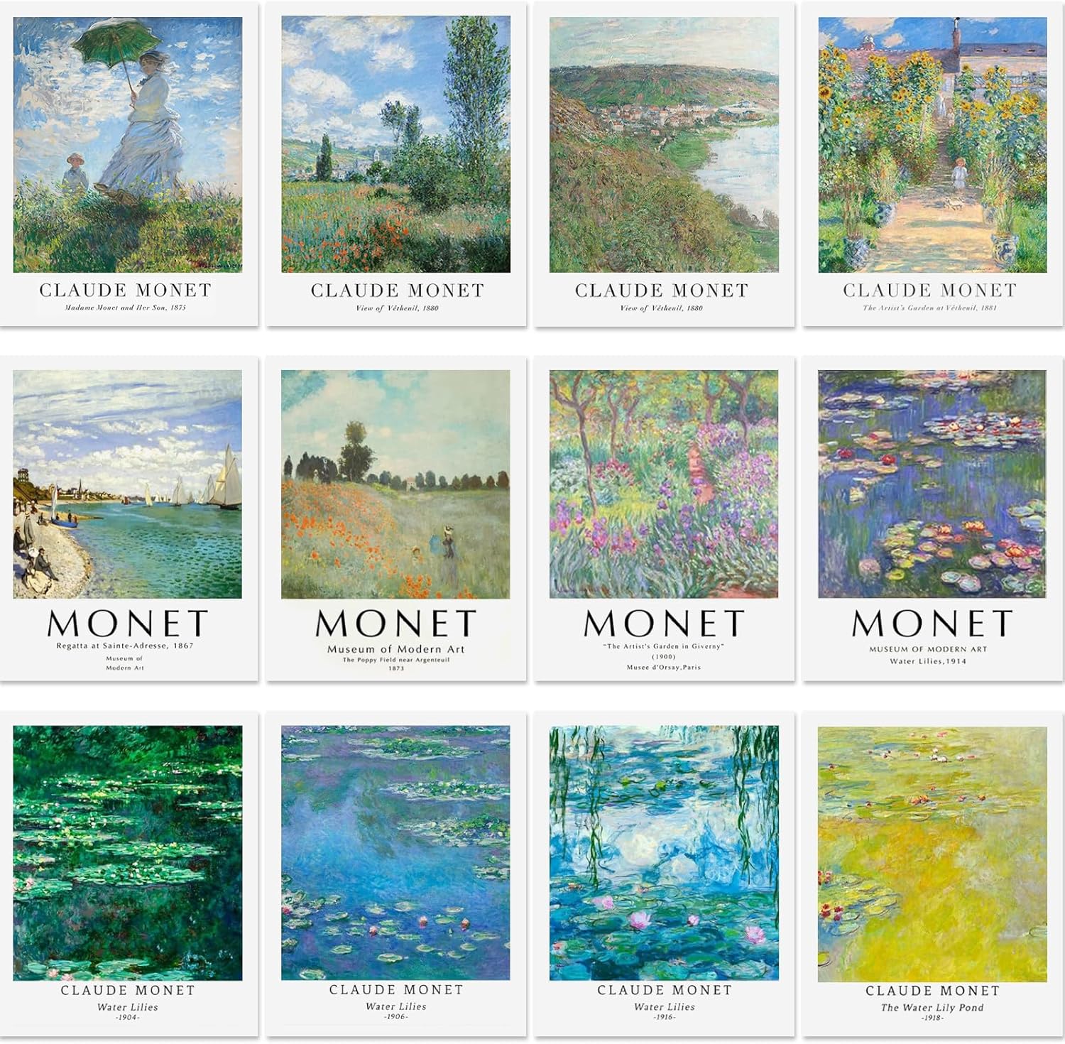 DKDDSSS 12 PCS Claude Monet Wall Prints, Oil Painting Style Aesthetic ...