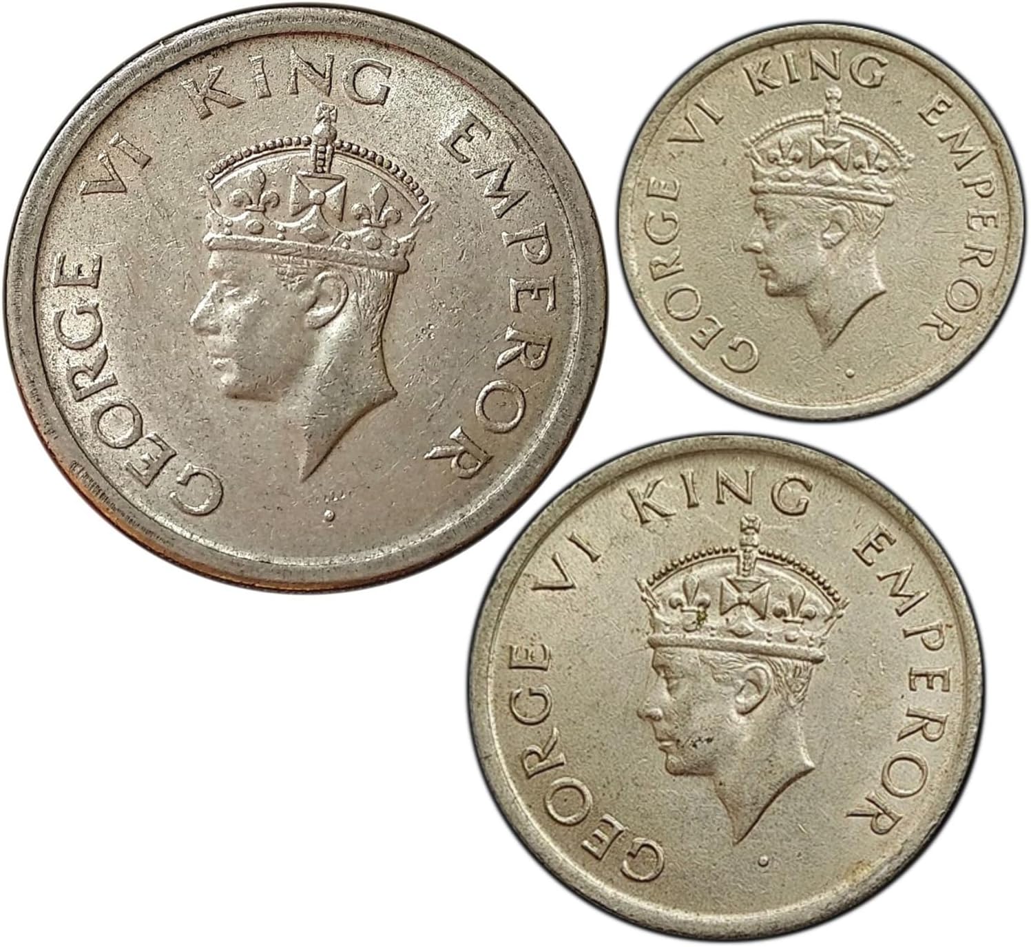 COINIACS Set of One, Half & Quarter Rupee 1946-47 George VI King Nickel ...