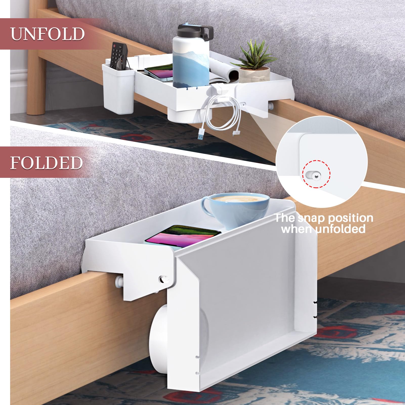Snapklik.com : Bedside Shelf For Bed, Folding Bunk Bed Shelf For Top ...