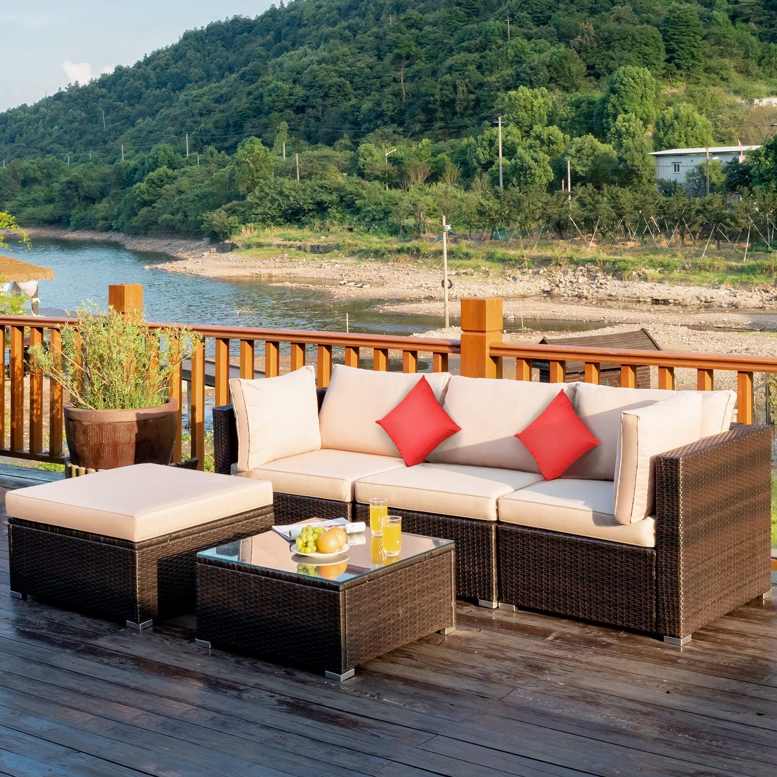 Amazon.com: LUMISOL 6 Pieces Outdoor Furniture, Rattan Sofa and Table ...