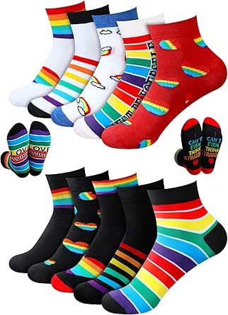 Amazon.com: ShinyMatch 10 Pairs Rainbow Gay Pride Novelty Socks Unisex ...