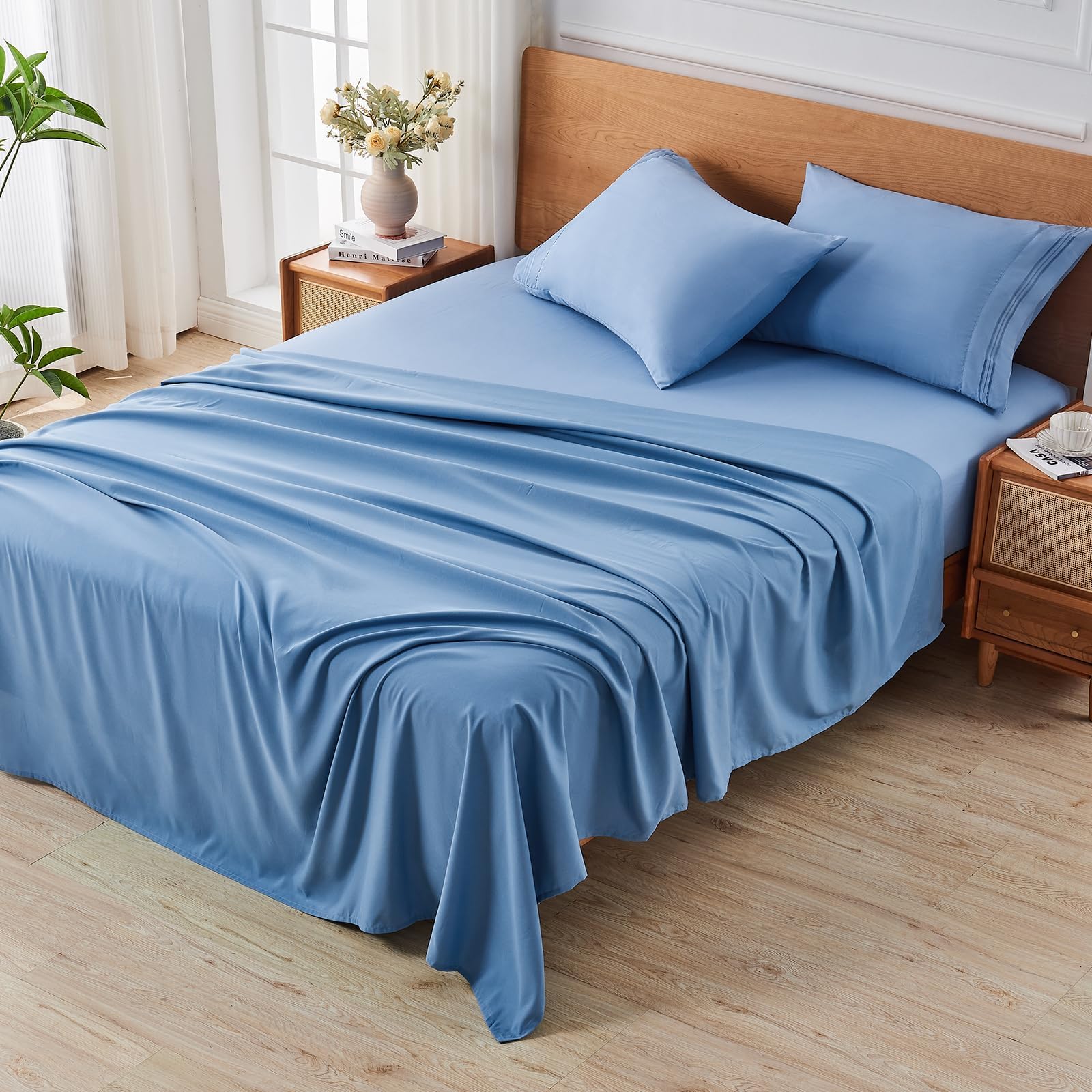 Amazon.com: Cibhlea Queen Size Sheet Set 4 Pieces, Soft Brushed ...