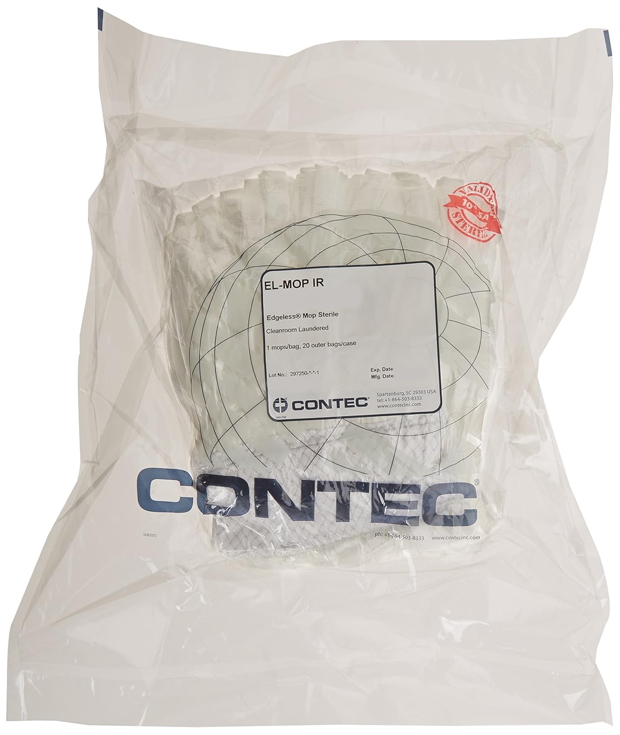 Contec EL-MOP White Textured Knit Polyester Tube IR Sterile Edgeless Mop with Textured Headband ...