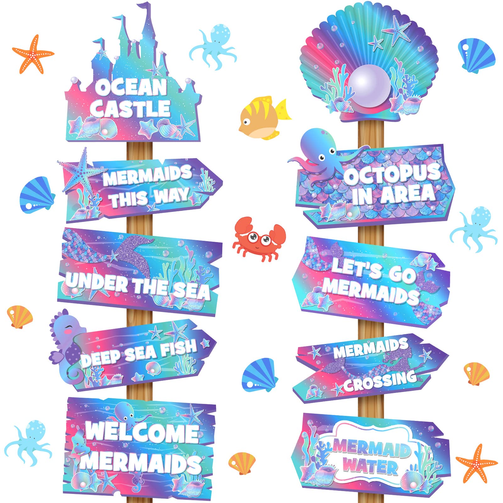 10 Pieces Mermaid Birthday Party Decorations Mermaid Party Sign Ocean ...