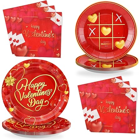 SCIONE 96PCS Valentines Party Plates Valentines Decorations Includes ...