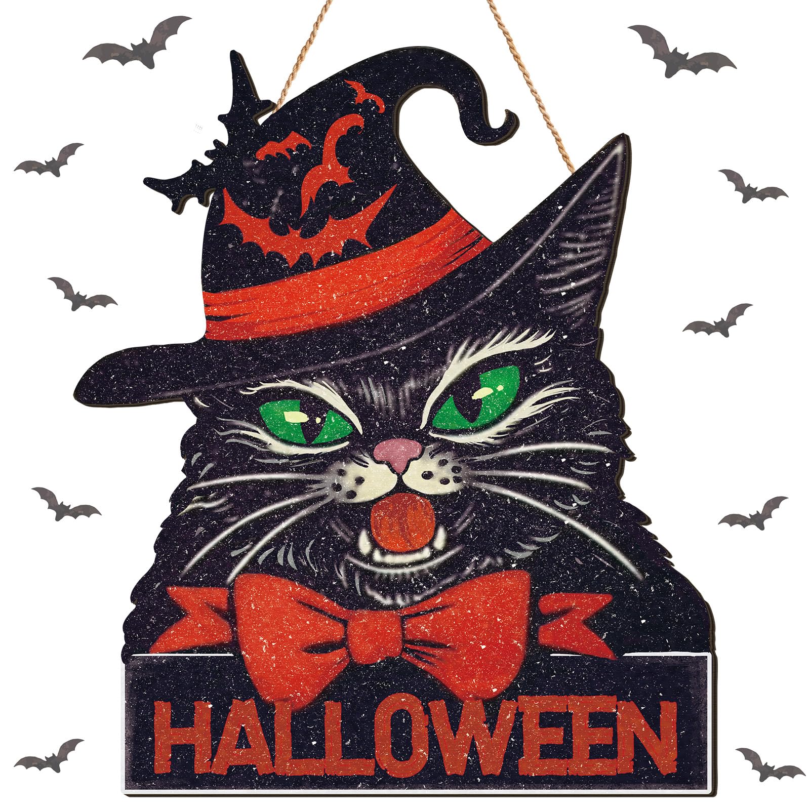 Amazon.com: Halloween Door Sign Black Cat Front Door Decor Cat Theme ...