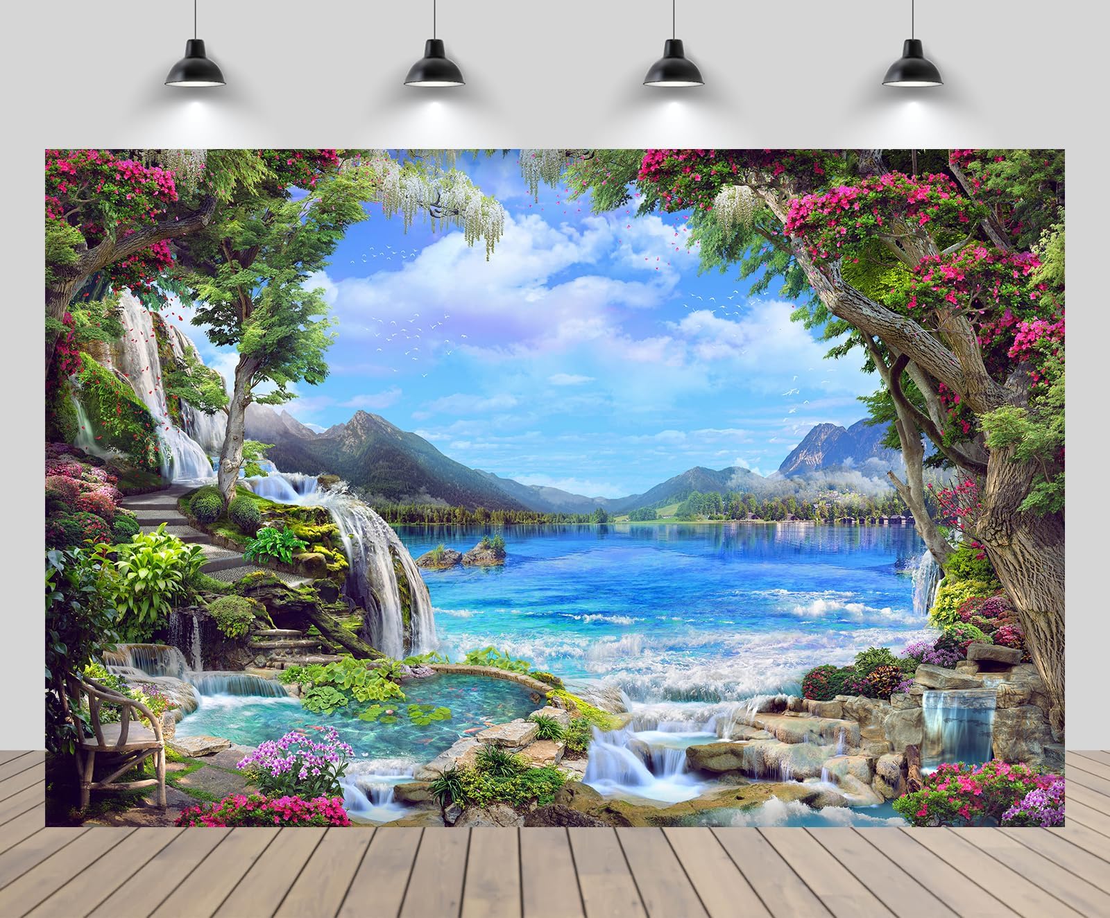 Amazon.com : CHNYWORK 7ftx5ft Garden Waterfall Backdrop for Photography ...