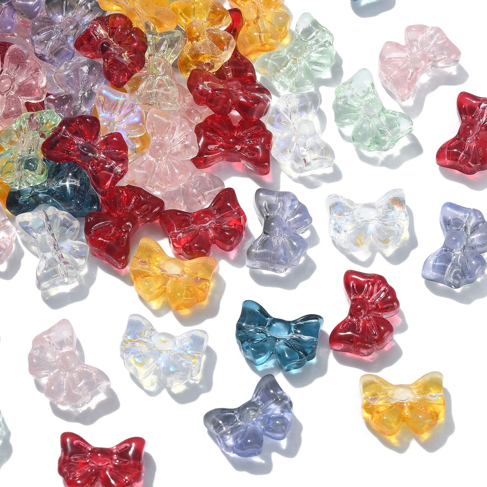 Amazon.com: KitBeads 100pcs Random Glass Bowknot Beads Colorful ...